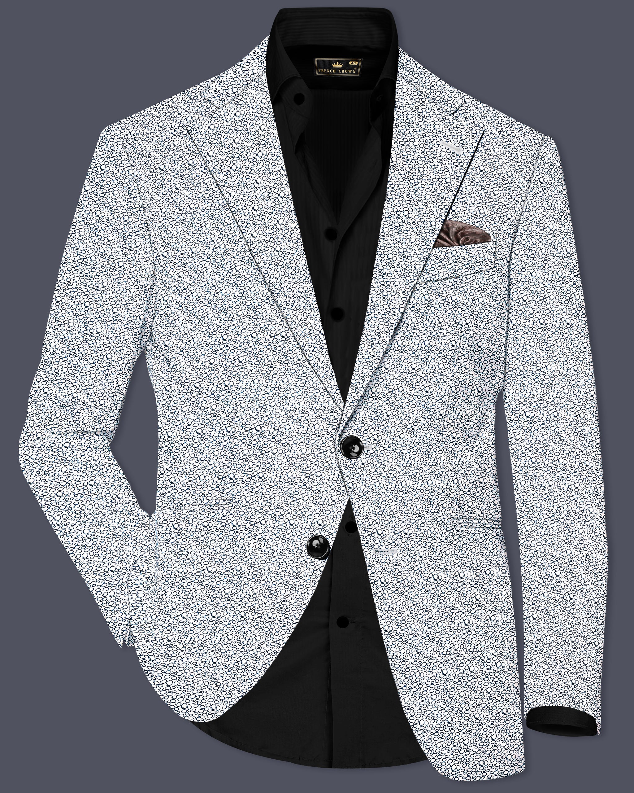 Azure Mist-Bright White And Stratos Blue Prints Premium Cotton Single Breasted Blazer For Men.
