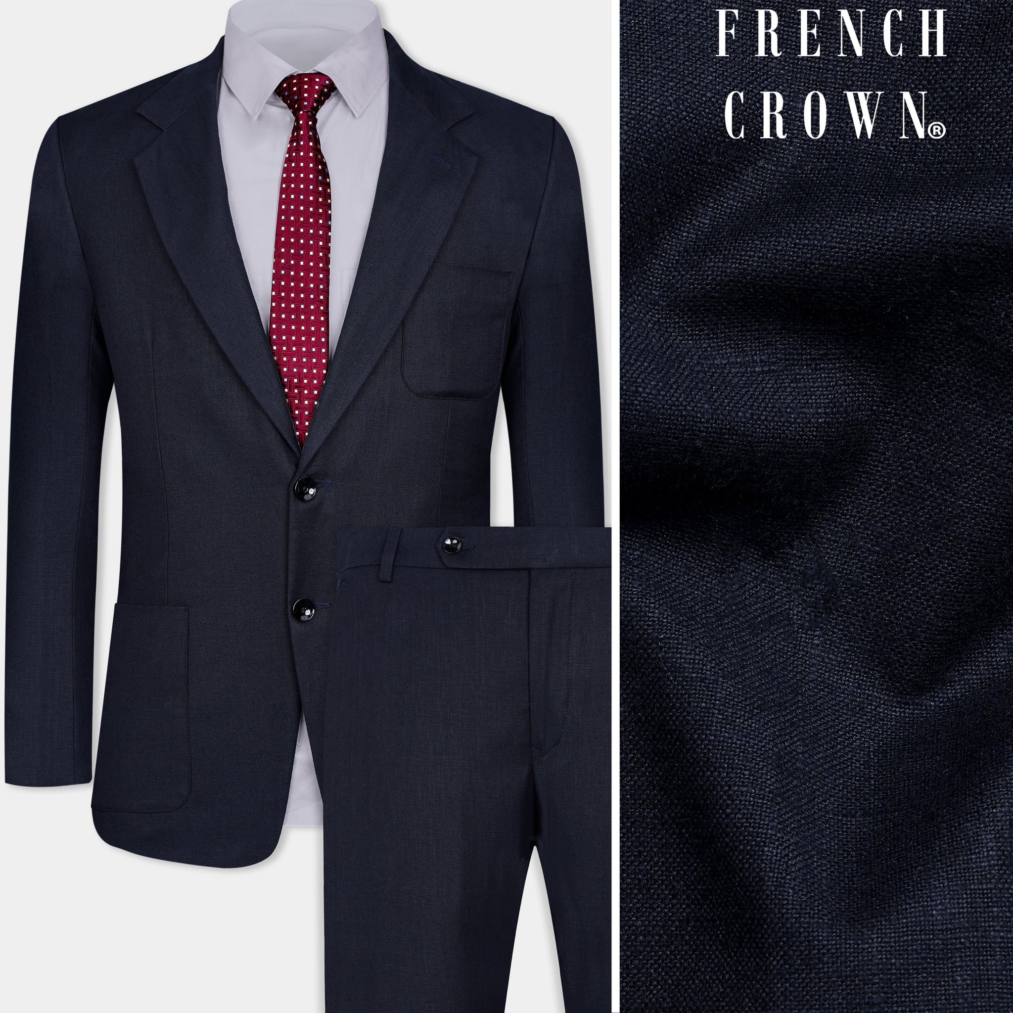 Cinder Blue Textured Premium Cotton Single Breasted Suits for Men.