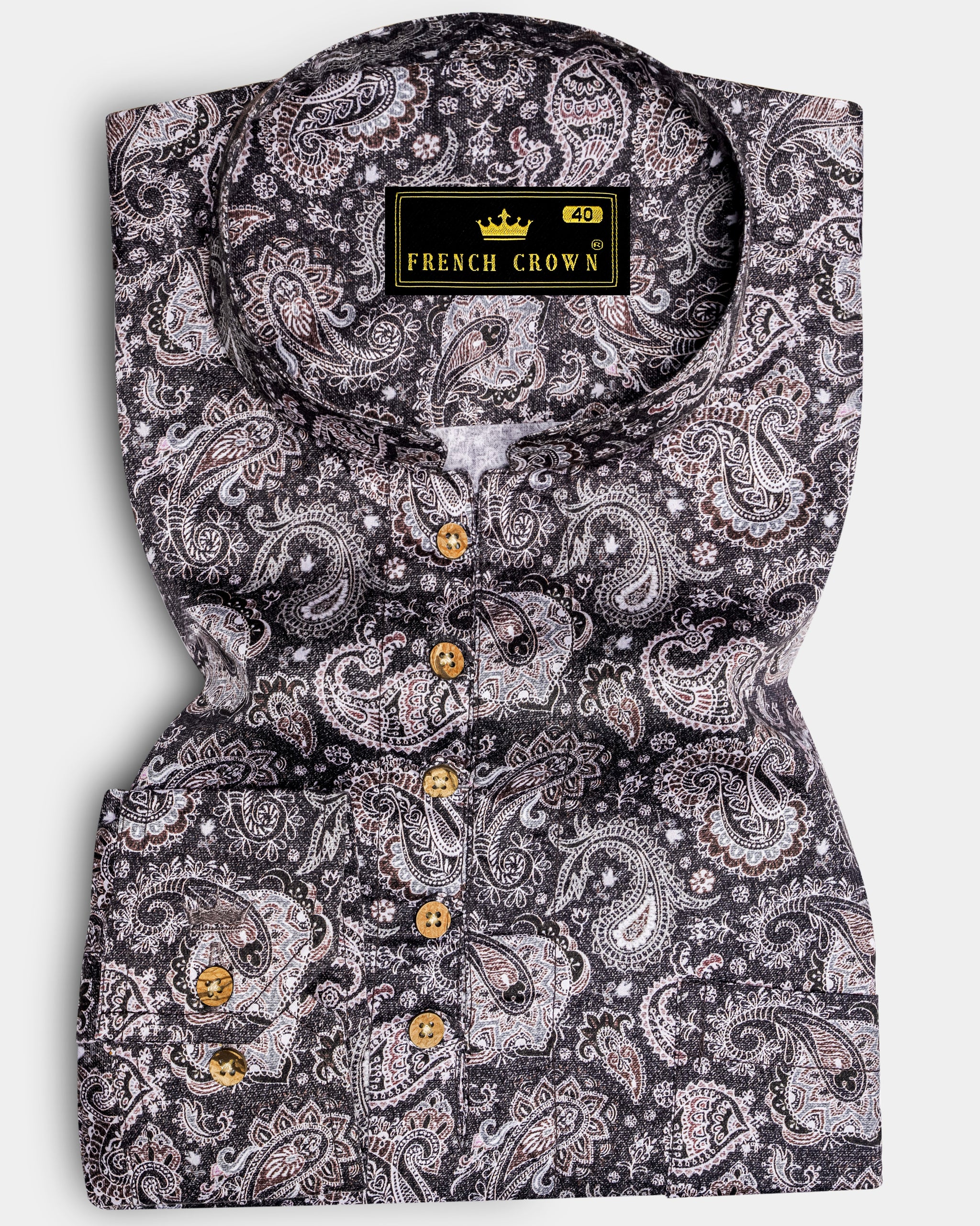 Tuna Gray and Copper Prints Premium Cotton Indian Kurta Style Shirt For ...