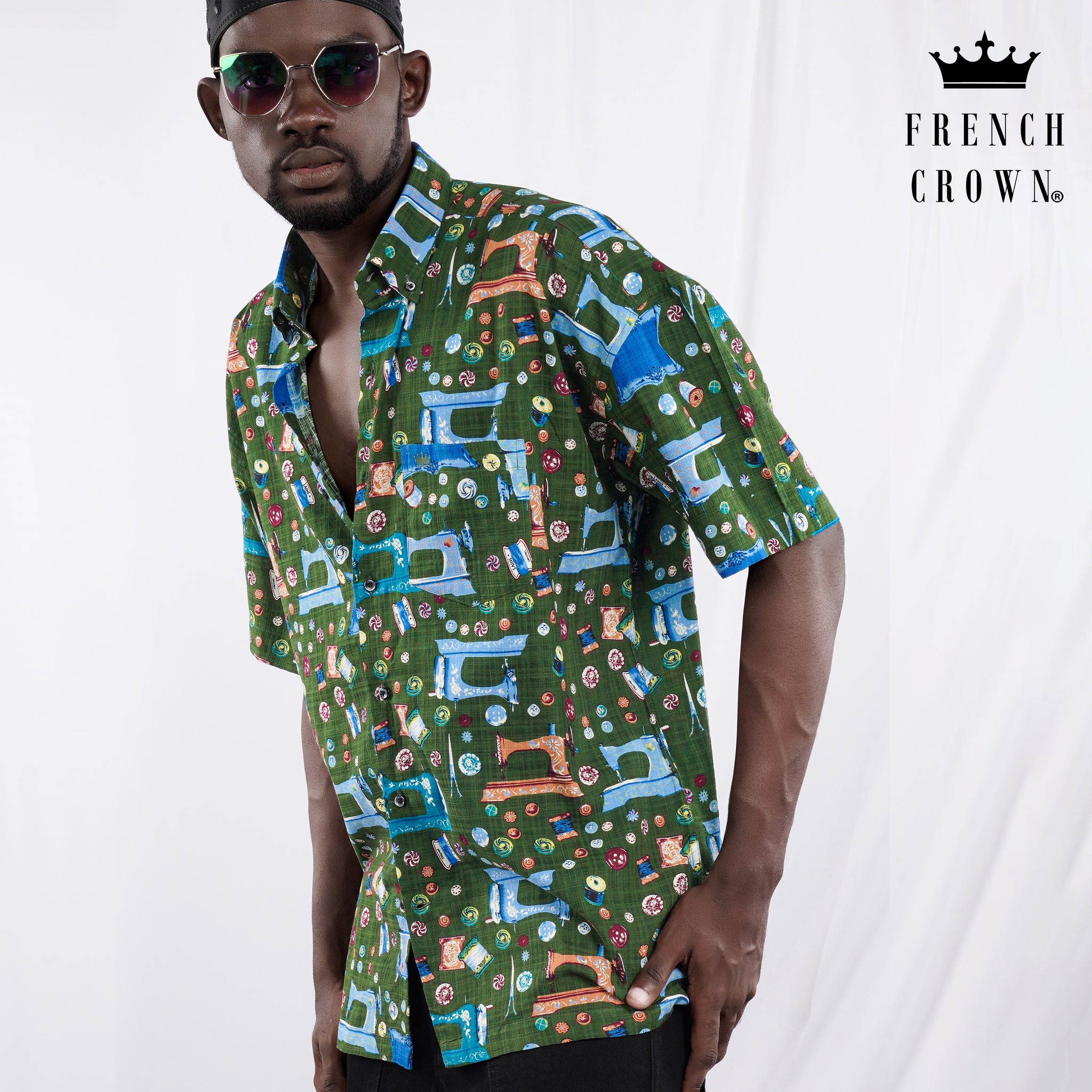 Myrtle Green and Lochmara Blue Formal/Casual Prints Premium Cotton ...