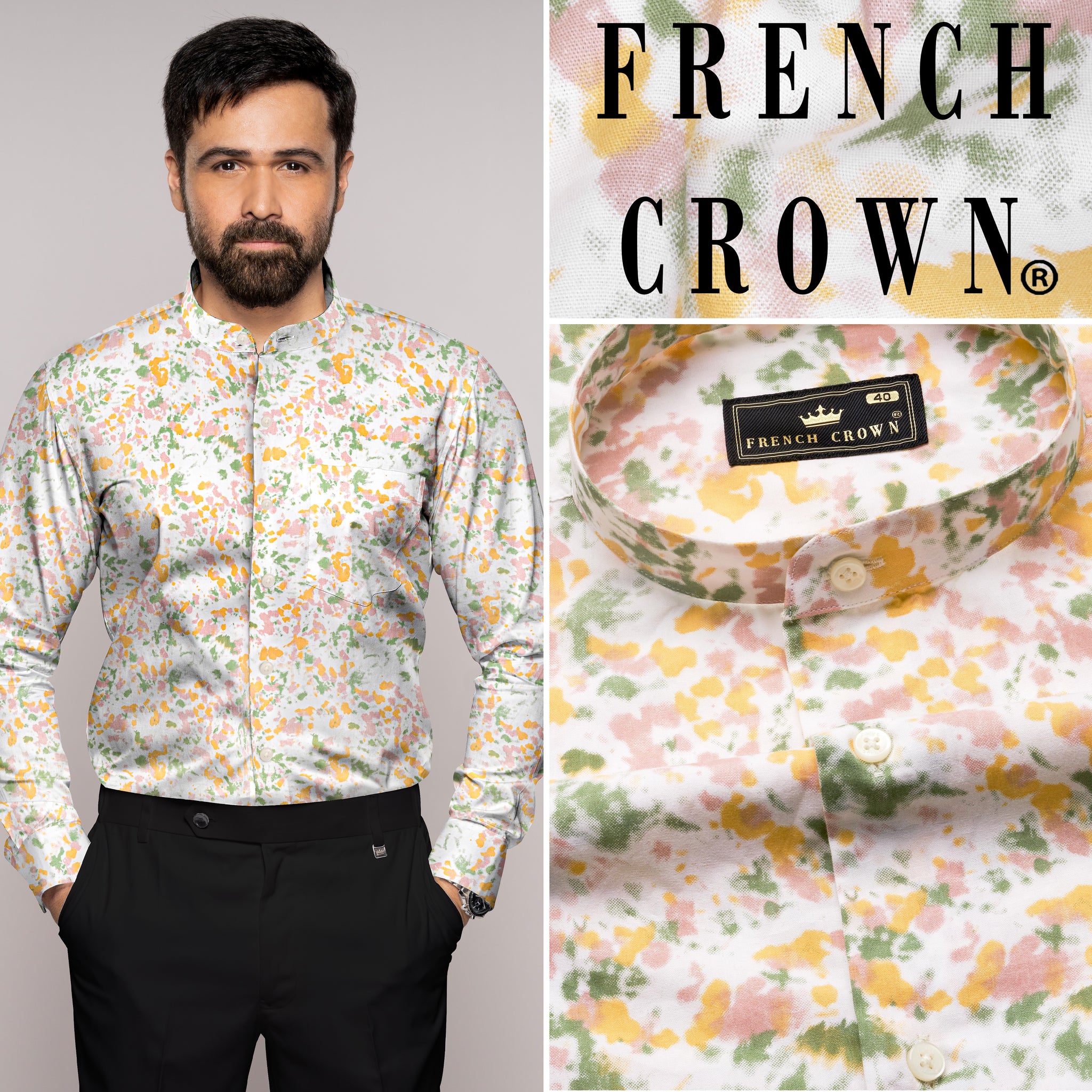 Bright White with Pale Yellow Casual Prints Premium Cotton Shirt For ...