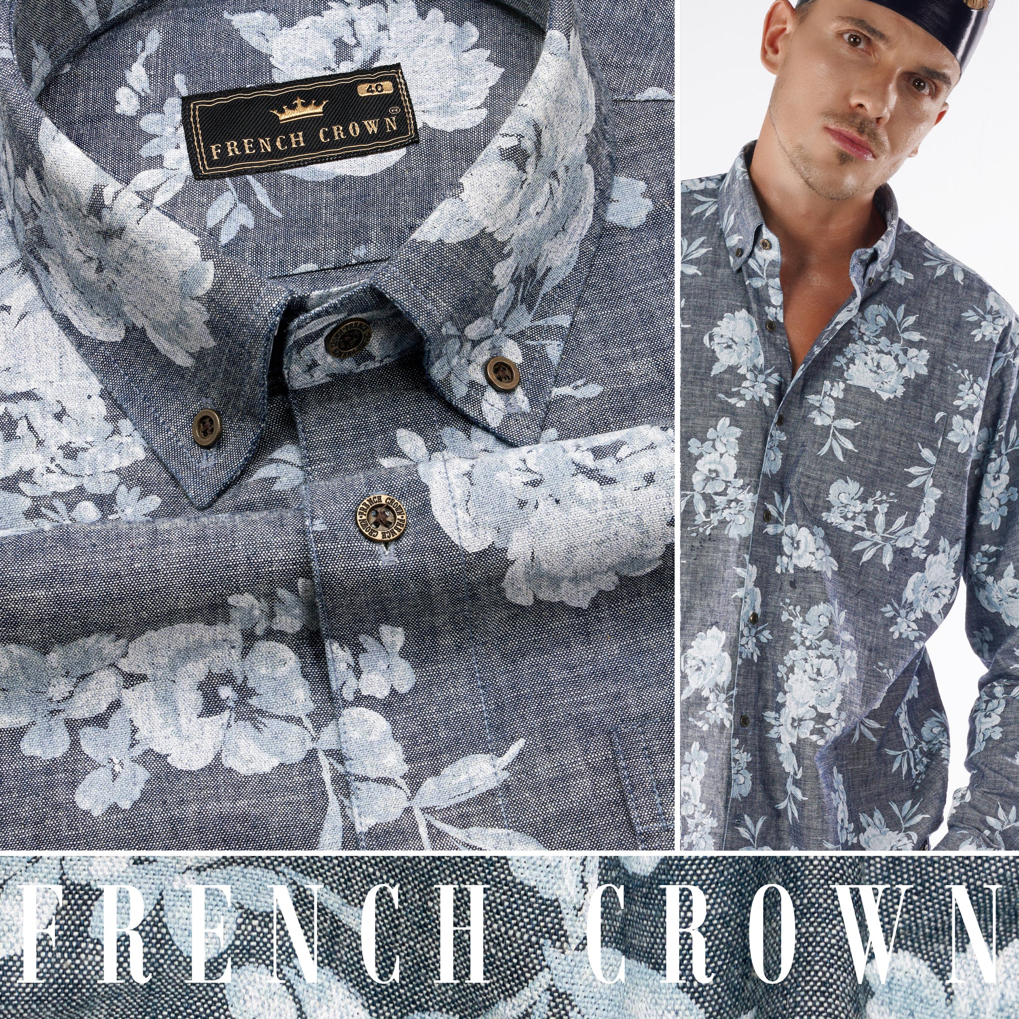 Nevada with Languid Gray Casual Prints Premium Cotton Button-Down Shirt ...