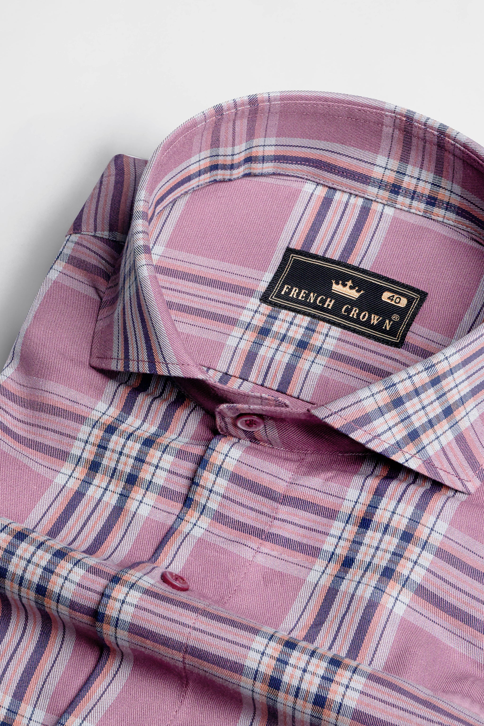 Turkish Rose Pink and Rhino Blue Casual Checks-Plaid Premium Cotton ...