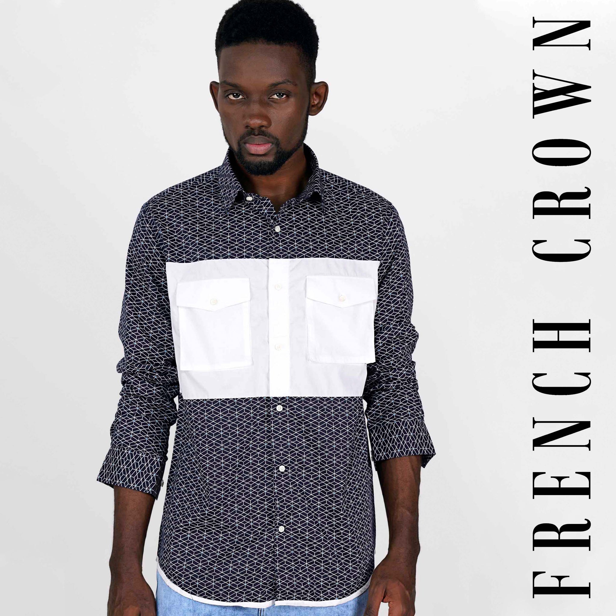 Cloud Burst Blue and White Casual Textured Premium Cotton Shirt For Men