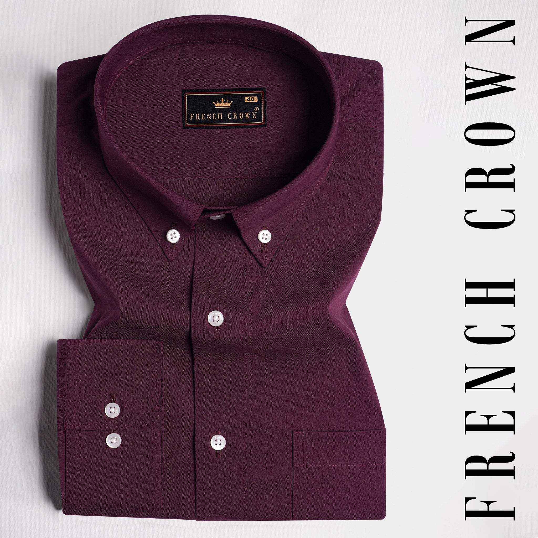 English Walnut Maroon Formal/Casual Plain-Solid Premium Cotton Button ...