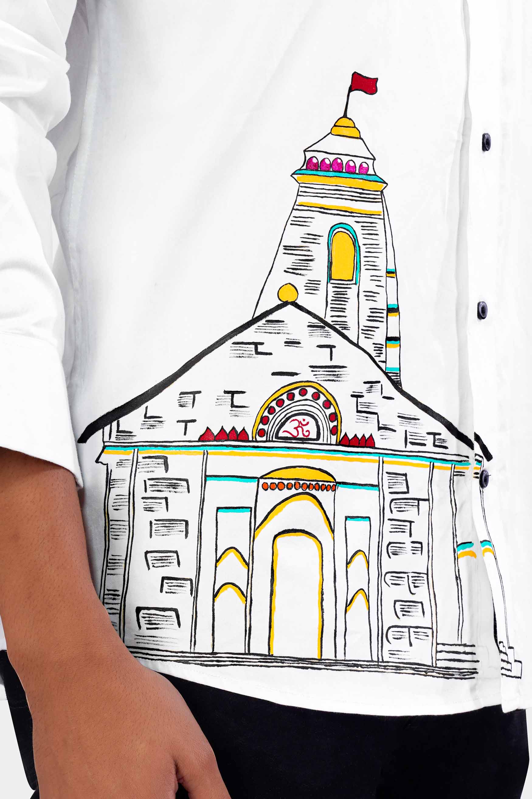 Bright White Kedarnath Temple Casual Plain-Solid Premium Cotton Shirt ...