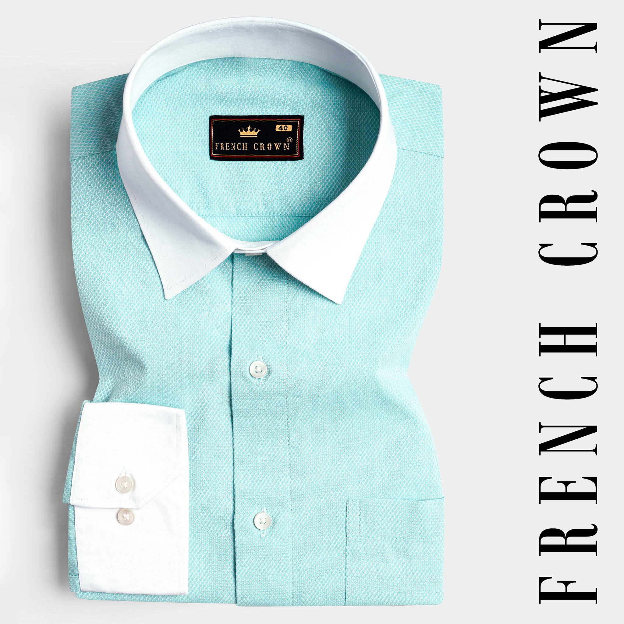 Tiffany Blue with White Formal/Casual Textured Premium Cotton Shirt For Men