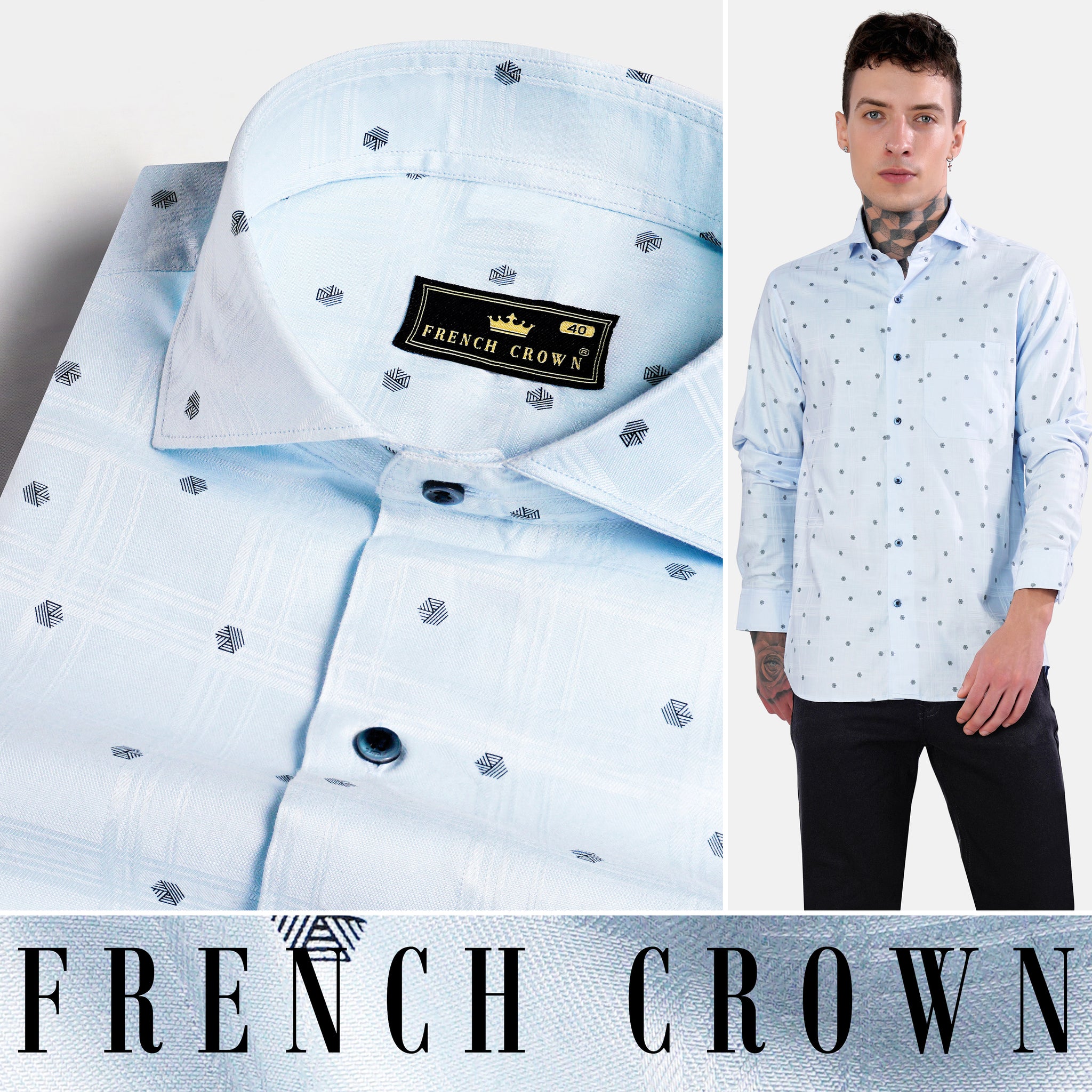 Botticelli Blue Casual Textured Premium Cotton Shirt For Men