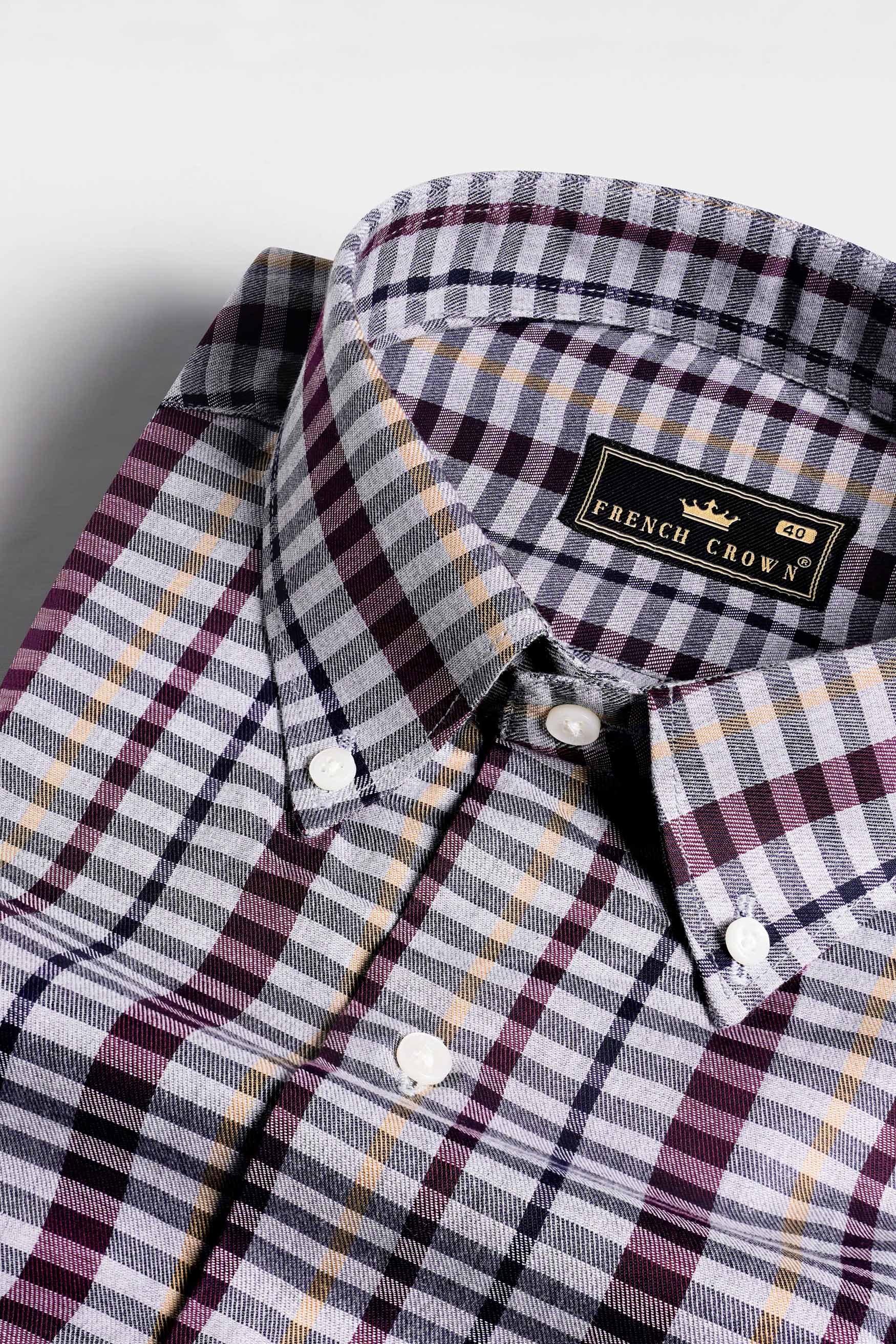 Nickel Gray and Tamarind Maroon Casual Checks-Plaid Premium Cotton ...