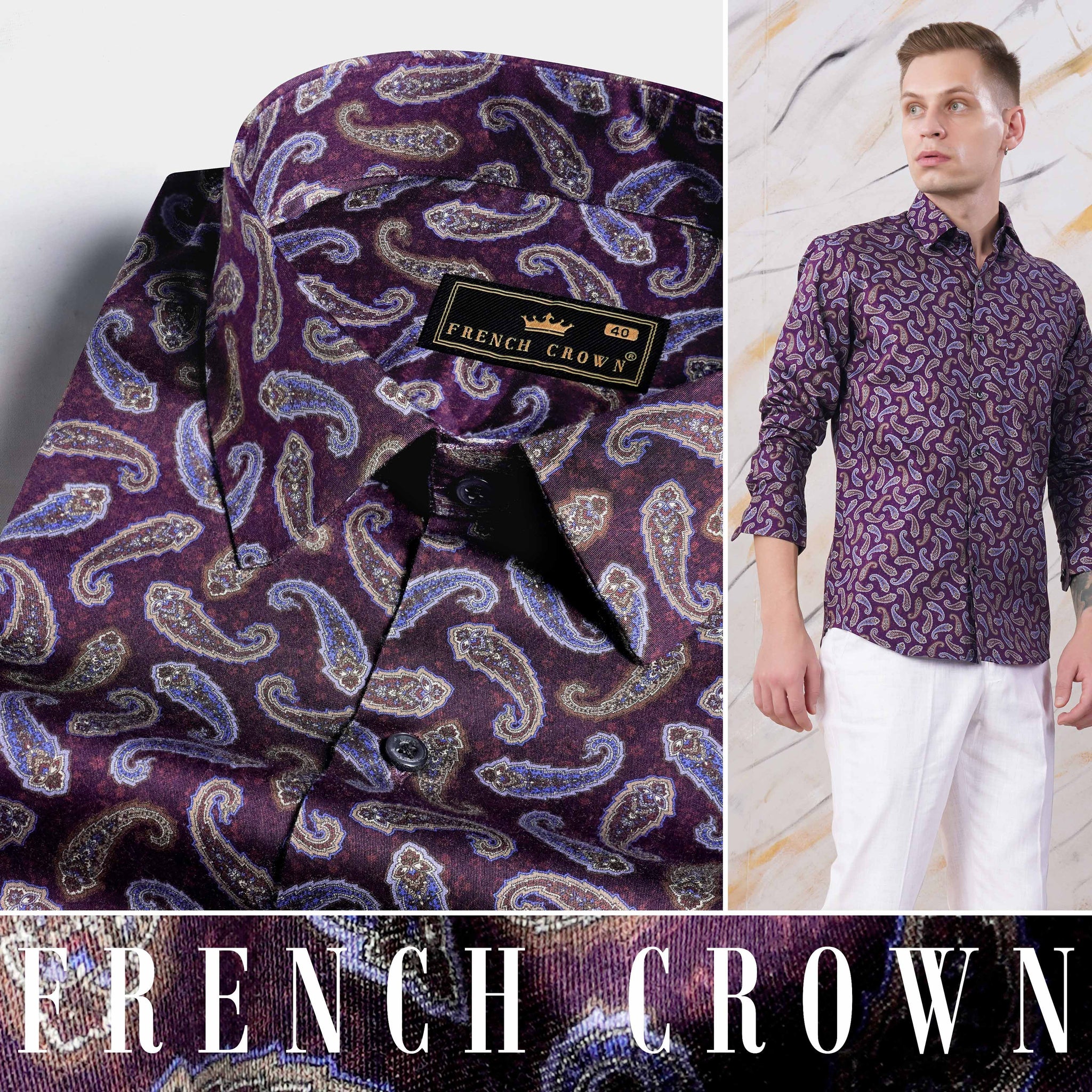 Ripe Plum Purple Casual Prints Premium Cotton Shirt For Men