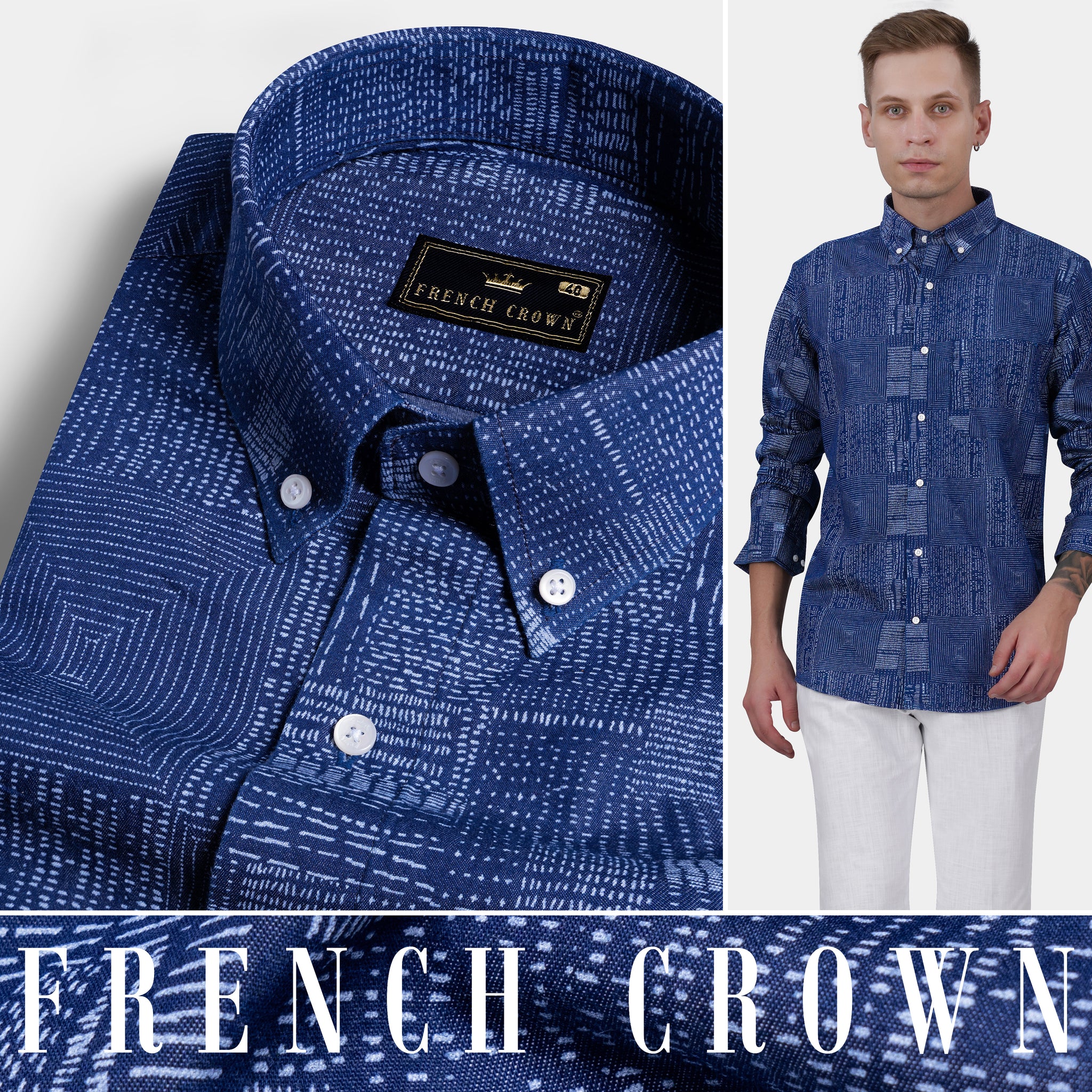 Downriver Blue and Rock Blue Prints Casual Premium Cotton Button-Down ...