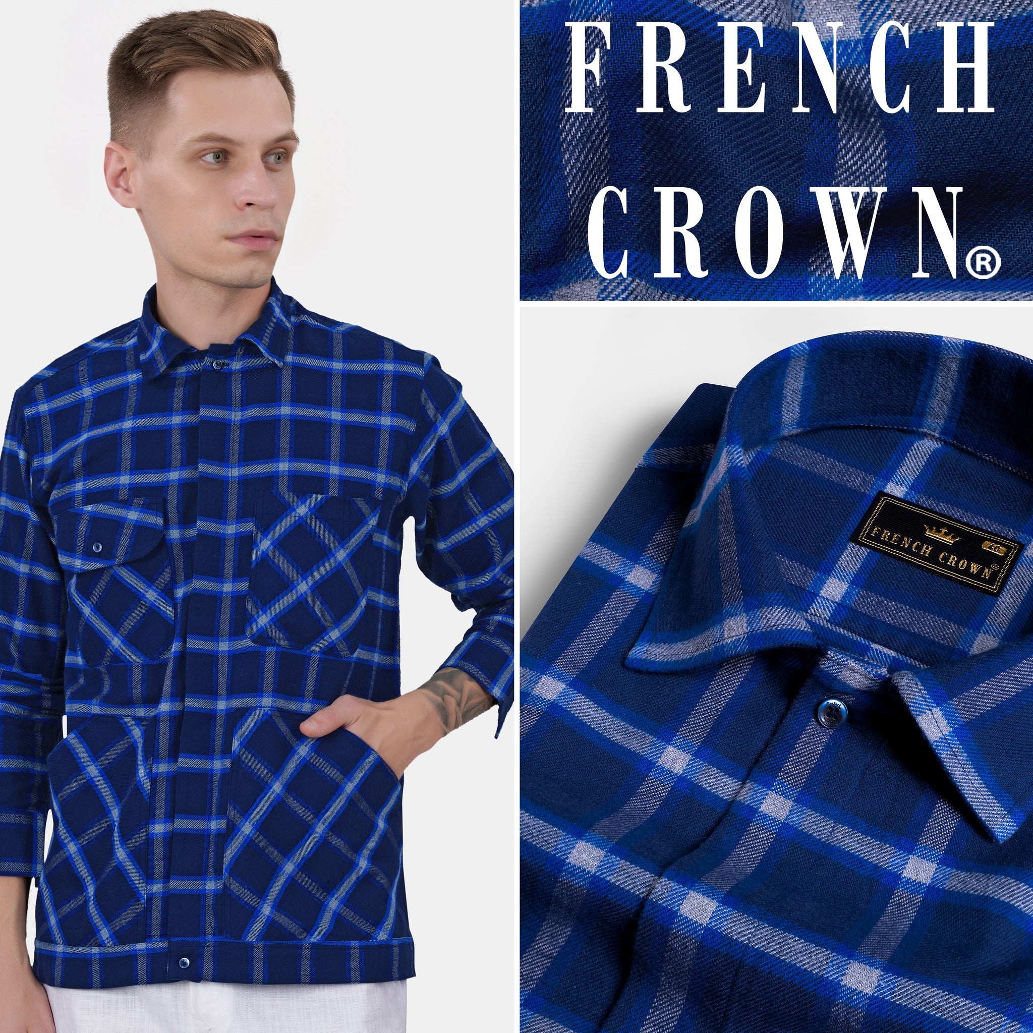 Downriver Blue and White Casual Checks-Plaid Premium Cotton Shirt For Men