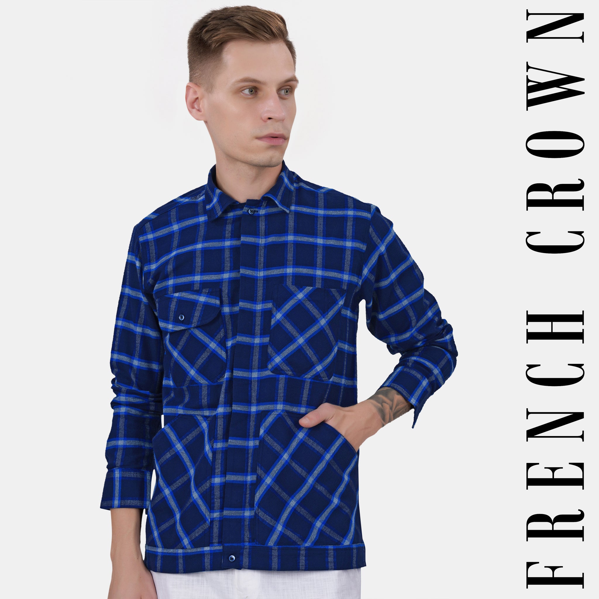 Downriver Blue and White Casual Checks-Plaid Premium Cotton Shirt For Men