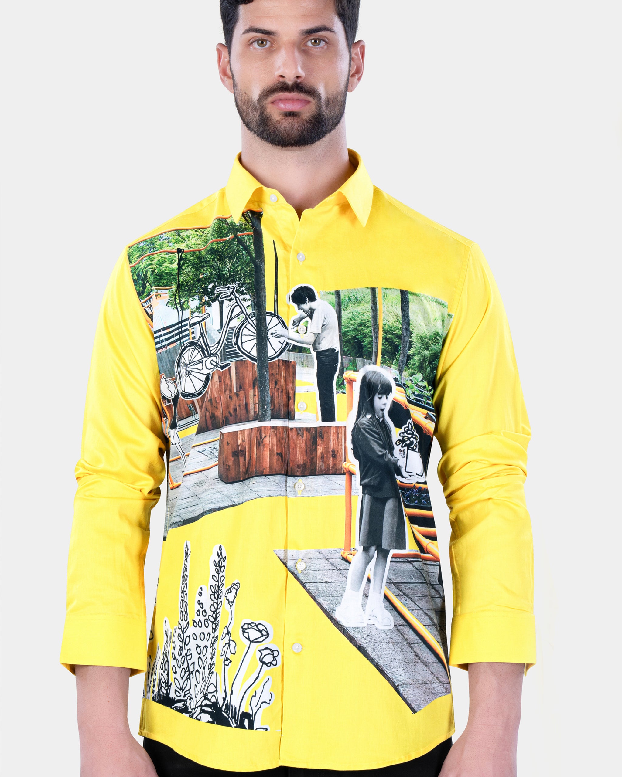 Sandy Yellow Casual Prints Premium Cotton Shirt For Men