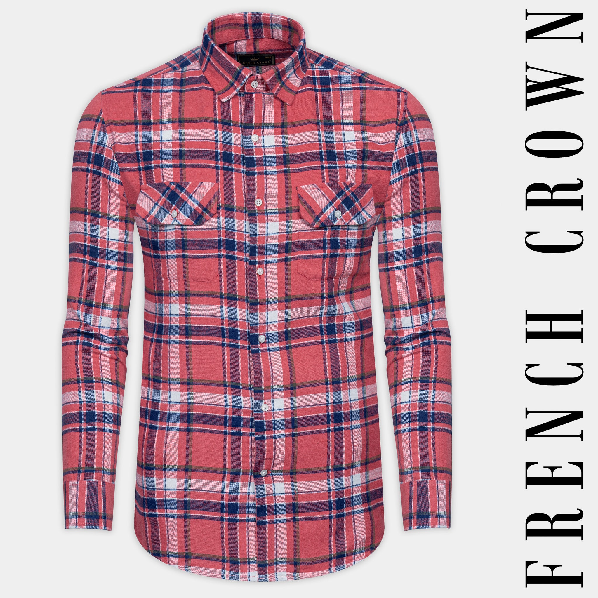 Fuzzy Wuzzy Red with Blue Casual Checks-Plaid Premium Cotton Shirt For Men
