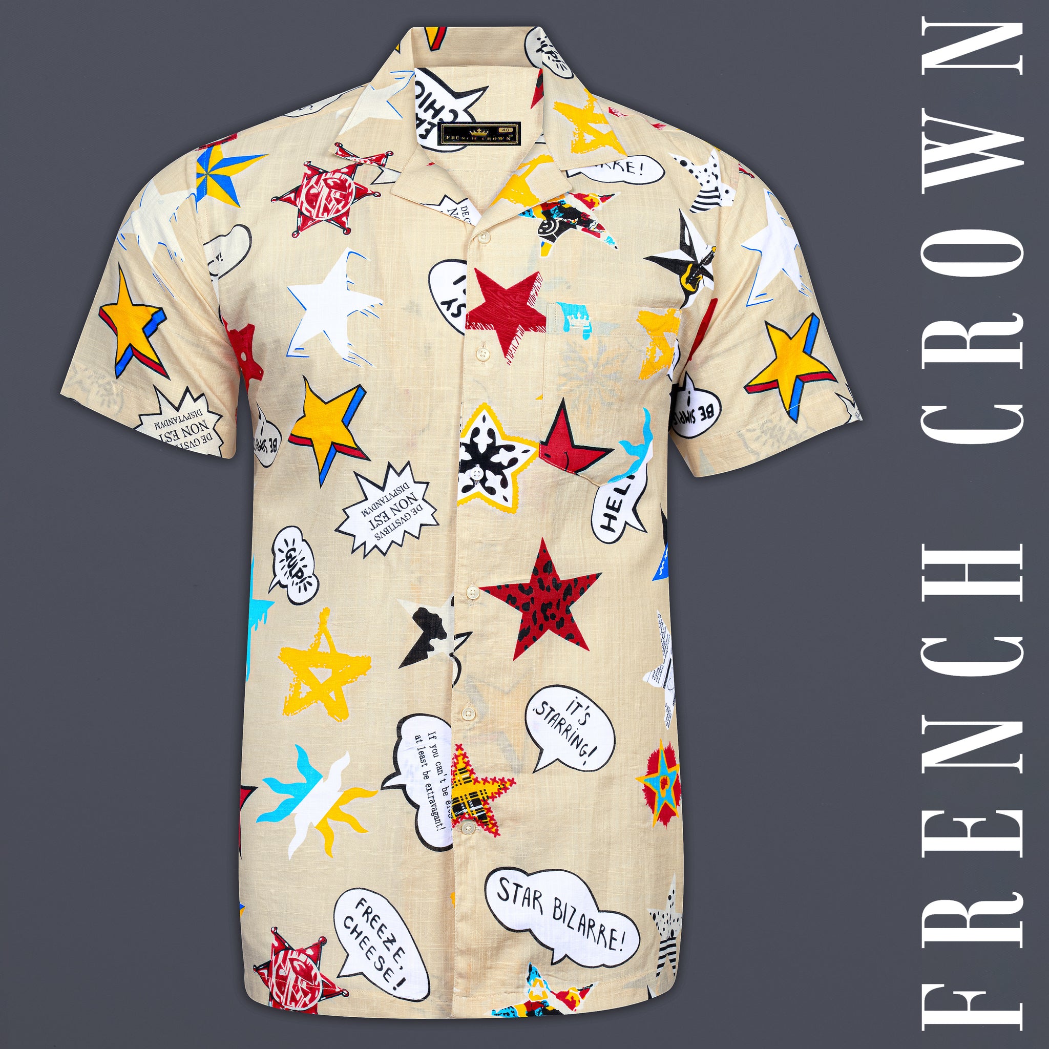 Sisal Cream Casual Printed Premium Cotton Shirt For Men