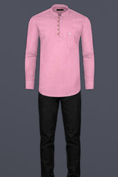 Raspberry Pink with Vista White Stripes Premium Cotton Indian Kurta ...