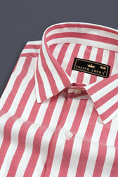 Mandy Pink with White Formal Stripes Premium Cotton Shirt For Men