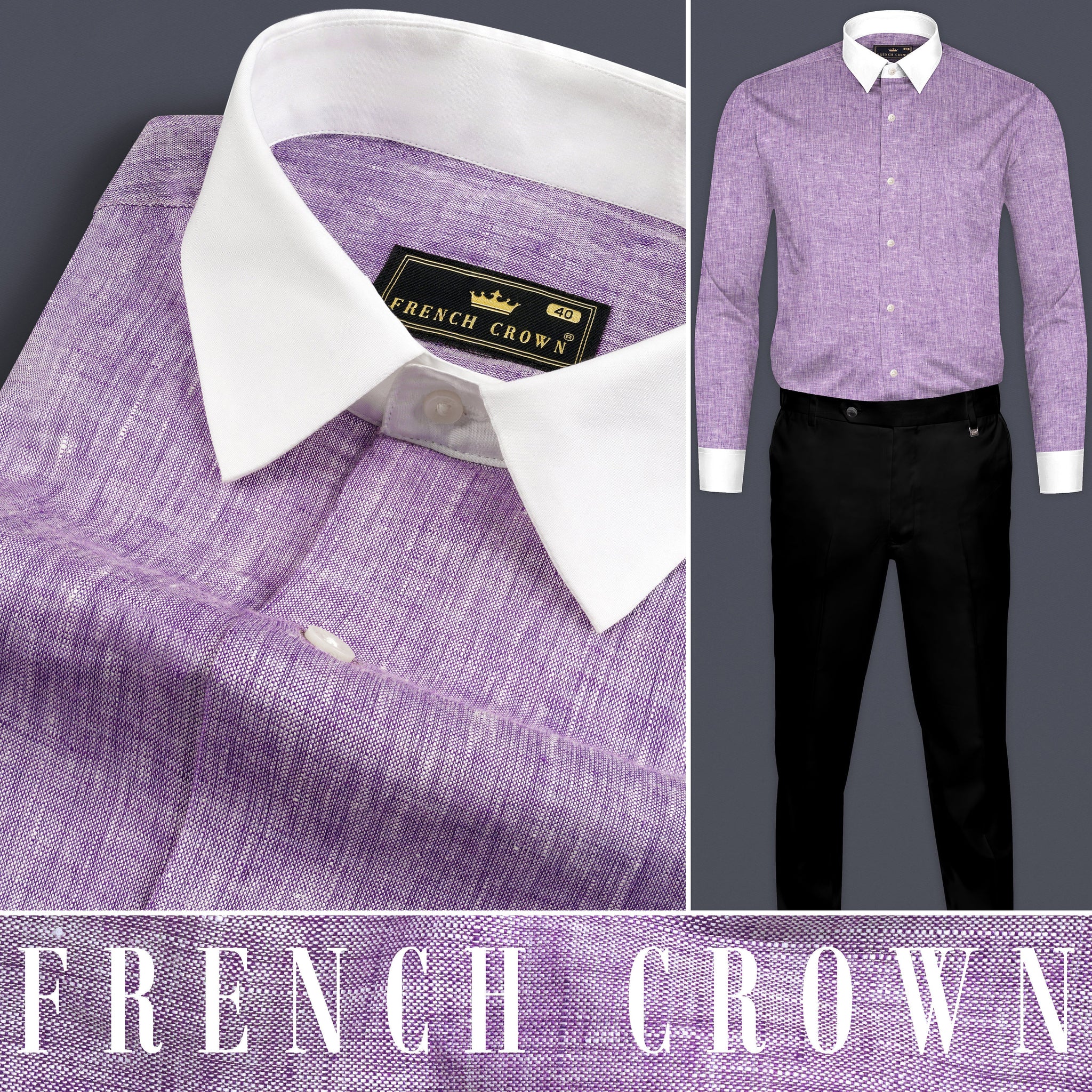 Mobster Purple With White Cuffs Collar Formal Textured Premium Linen ...