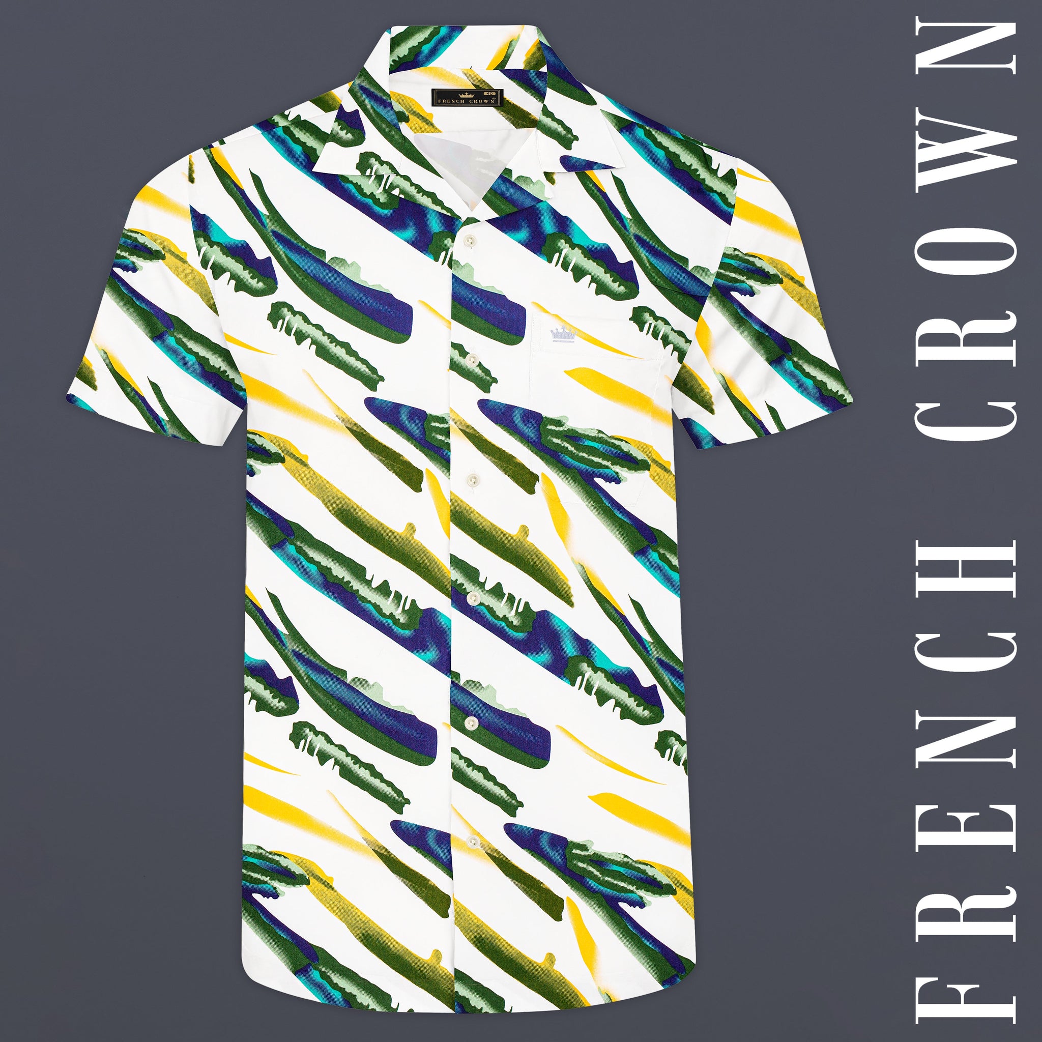 Bright White with Multicolor Casual Prints Premium Cotton Shirt For Men