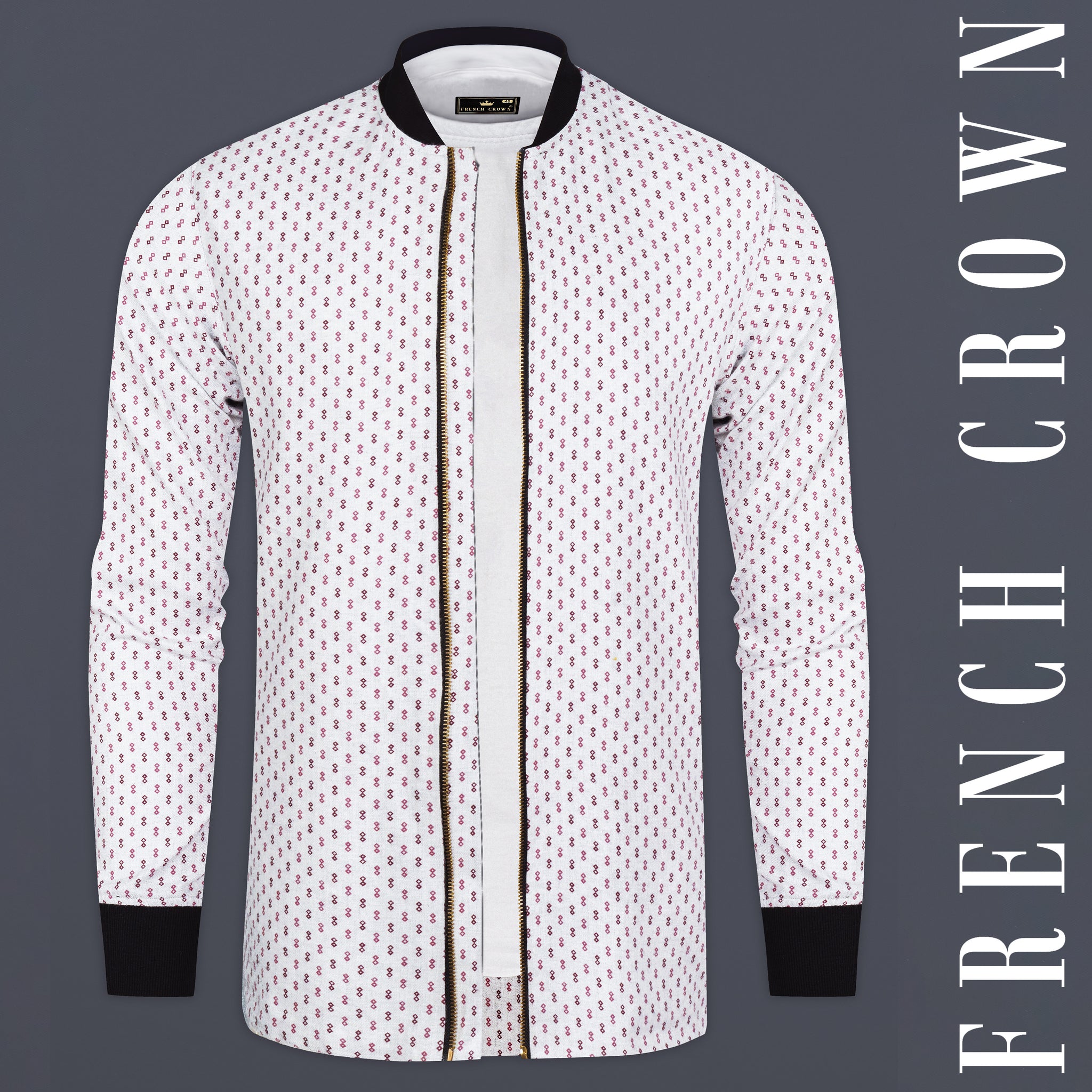 Bright White And Camelot Purple Casual Prints Premium Cotton Shirt For Men