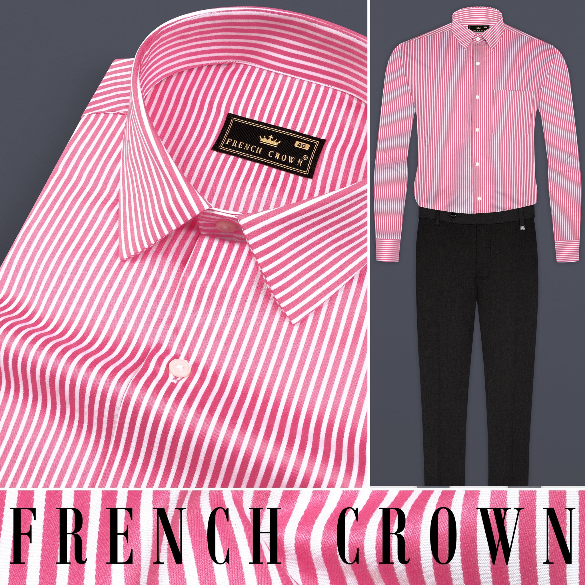 Brink Pink And Bright White Formal Stripes Premium Cotton Shirt For Men