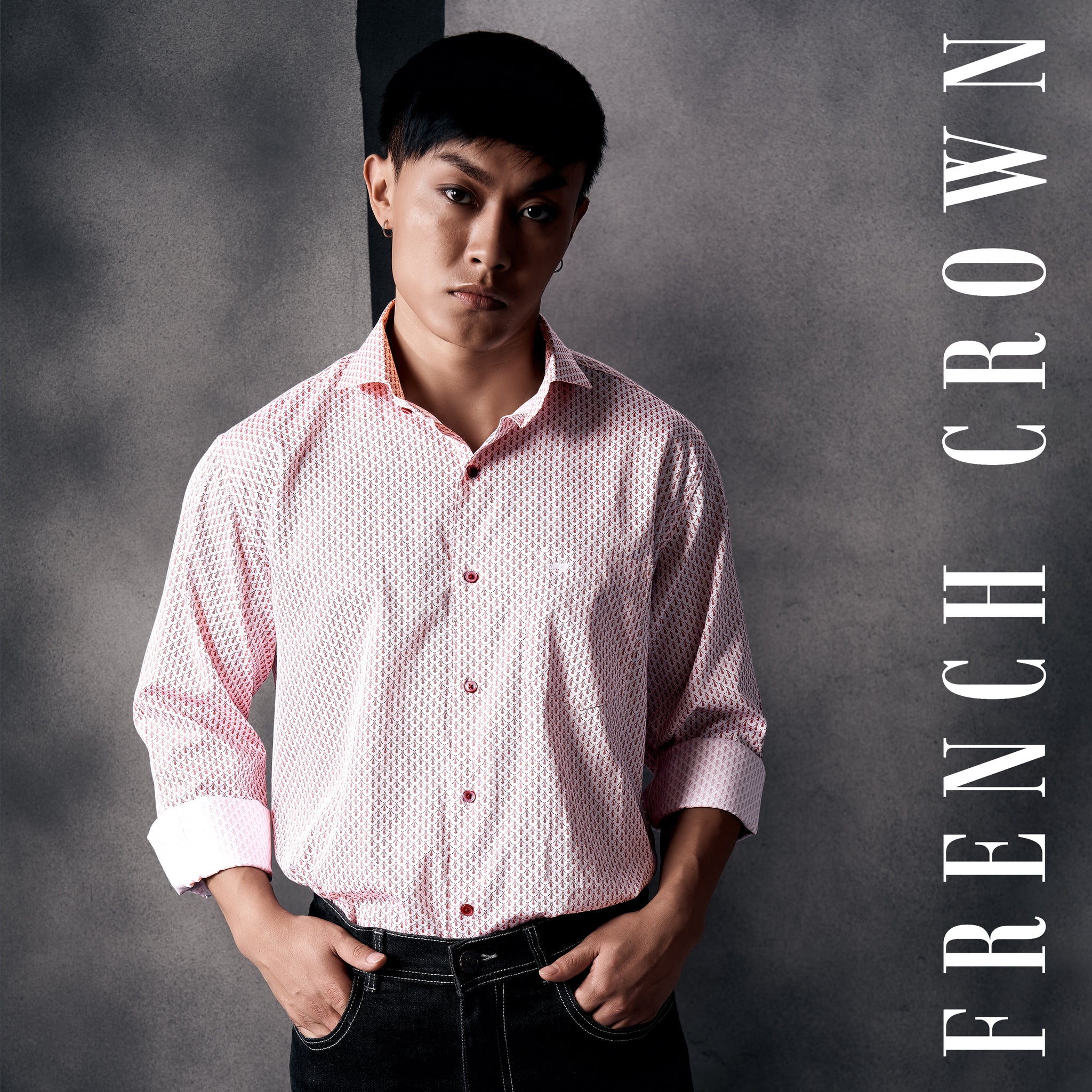 Cranberry Pink Formal Prints Premium Cotton Shirt For Men