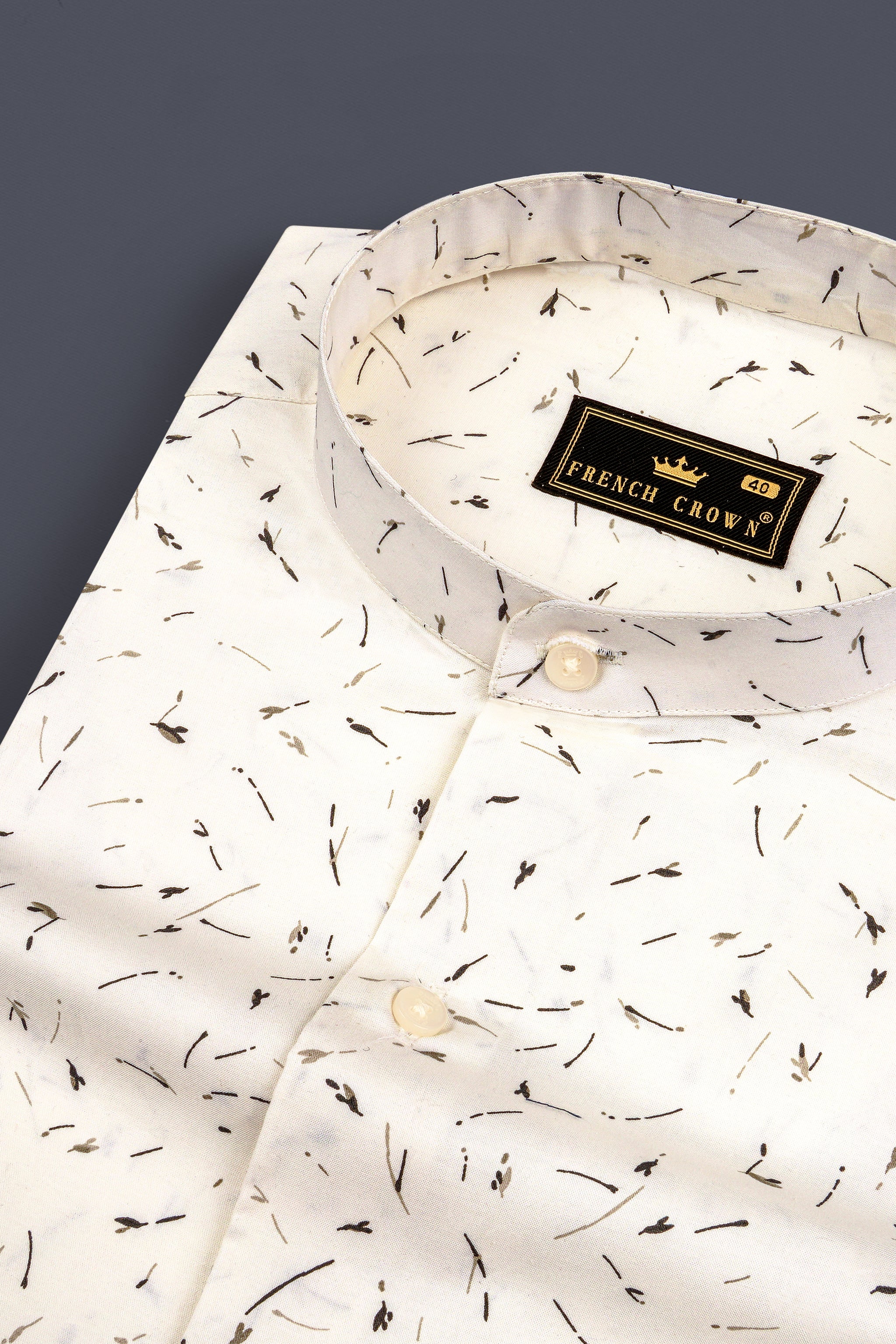 Eggshell Cream Casual Prints Premium Cotton Shirt For Men