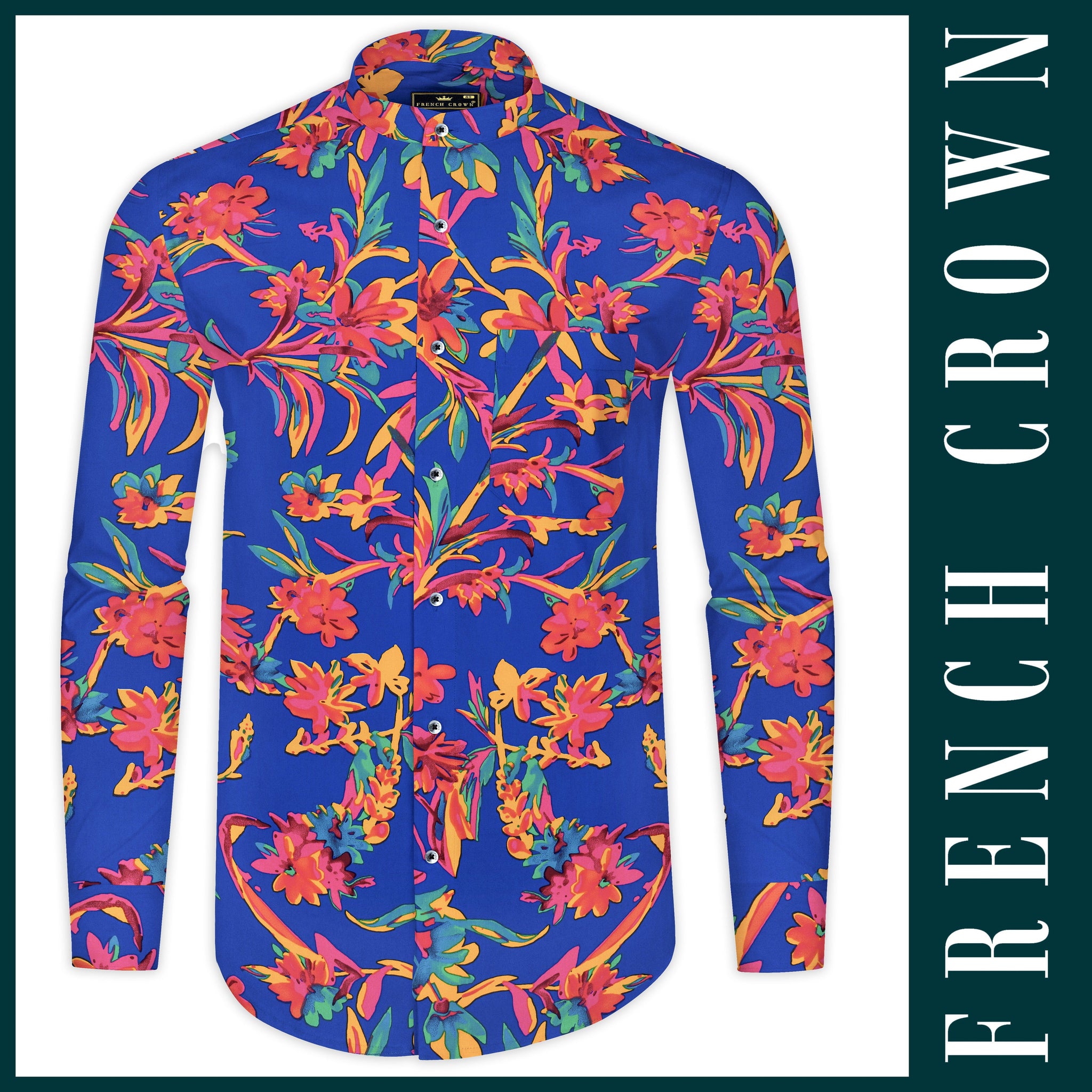 Sapphire Blue And Cerise Rose Floral Casual Prints Premium Cotton Shirt ...