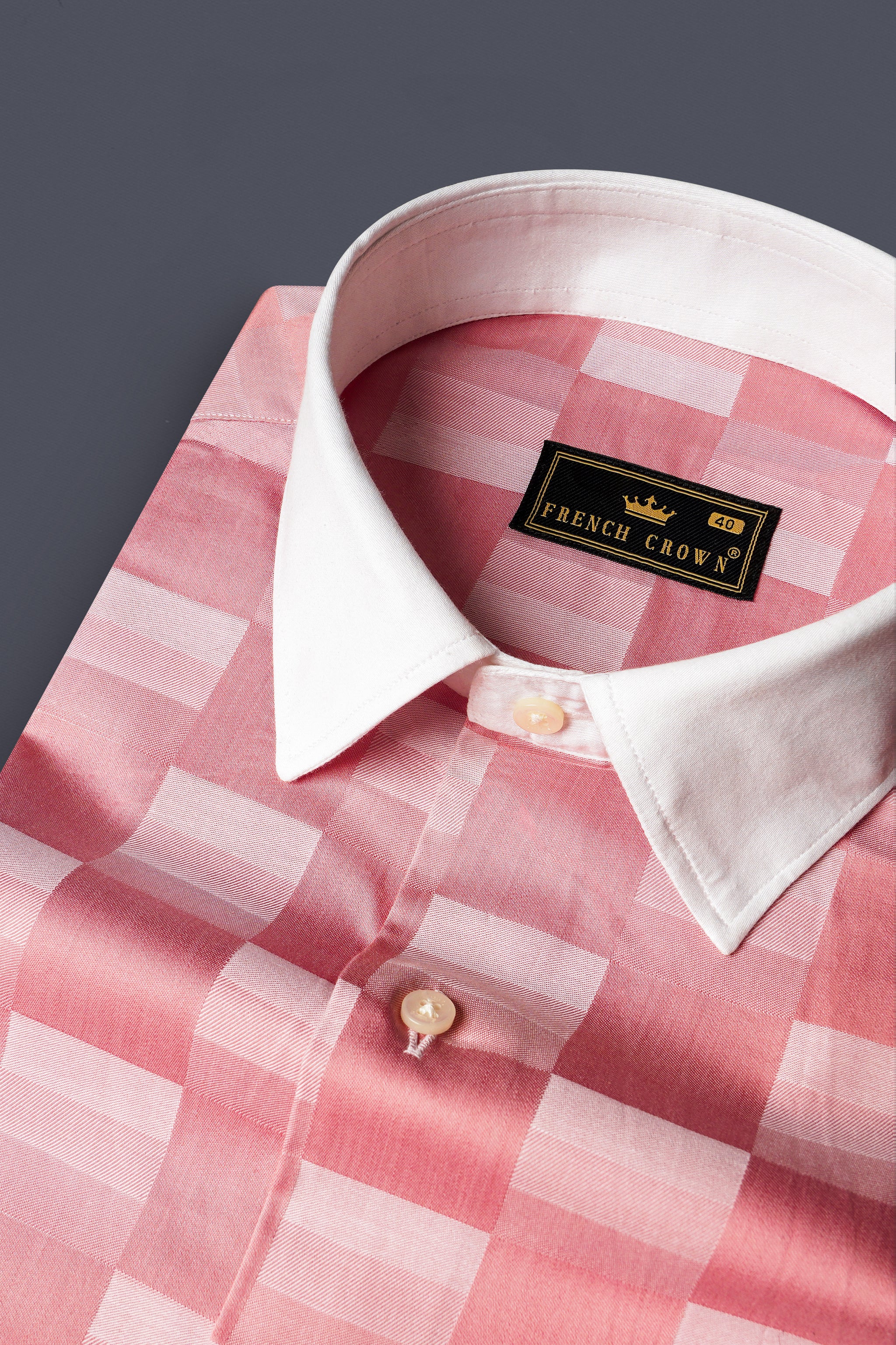 Shilo Pink Jacquard Casual Checks Plaid Premium Cotton Shirt For Men