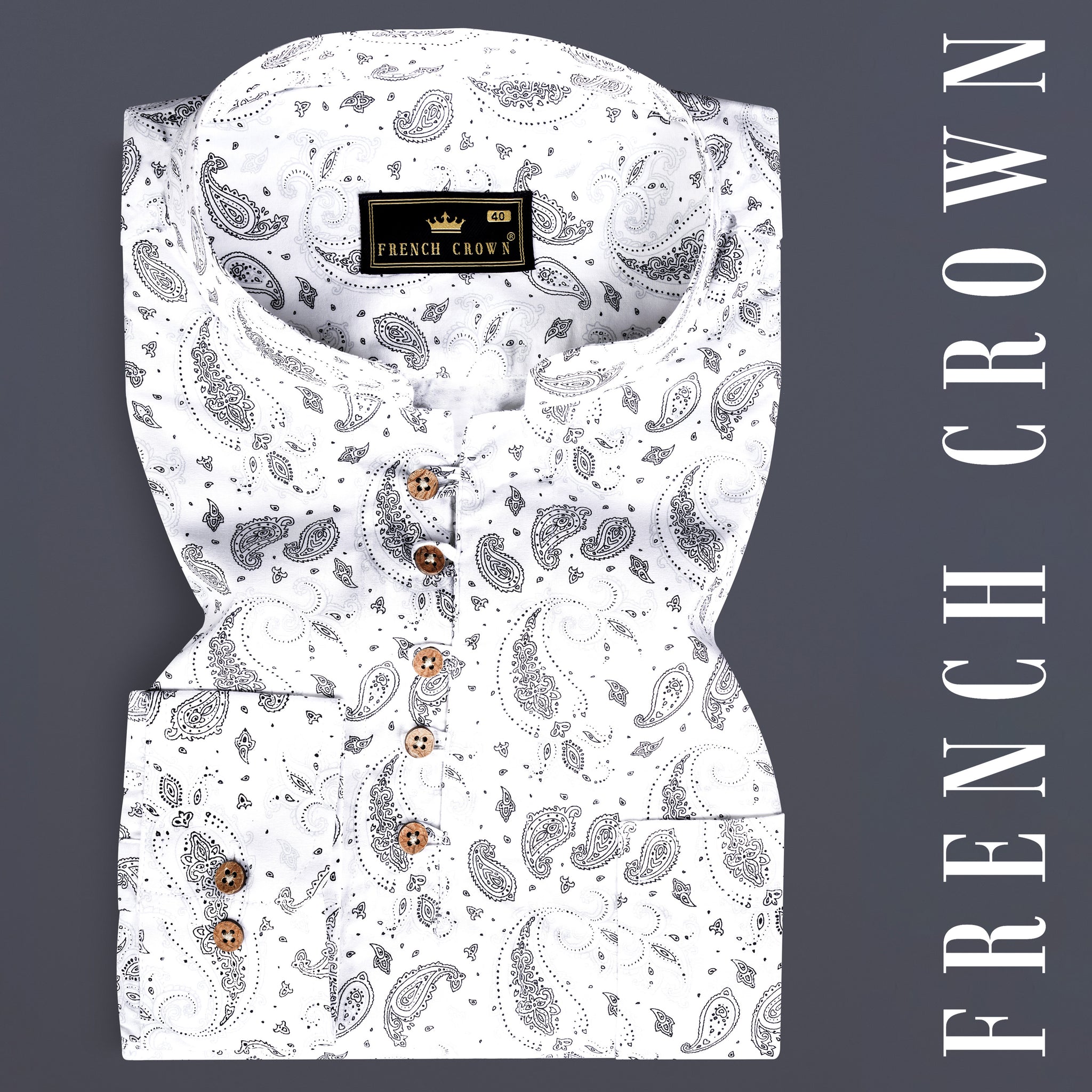 Bright White Keri Printes Premium Cotton Indian Kurta Style Shirt For Men