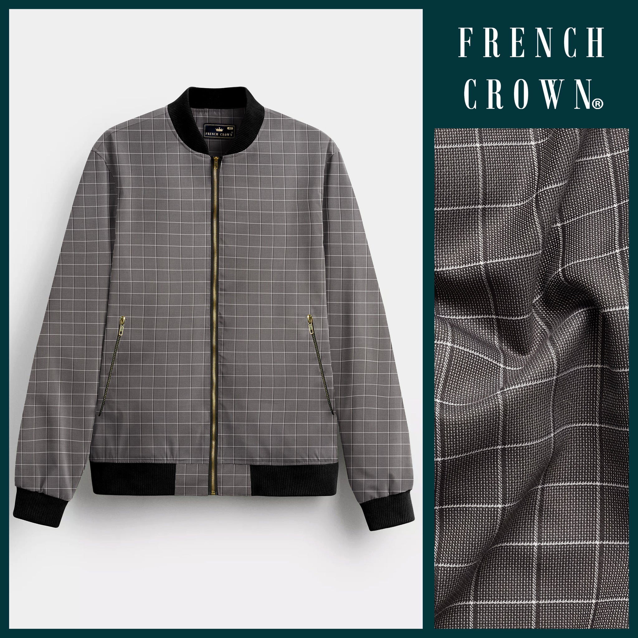 Friar Gray Casual Plaid Premium Cotton Bomber Jacket For Men