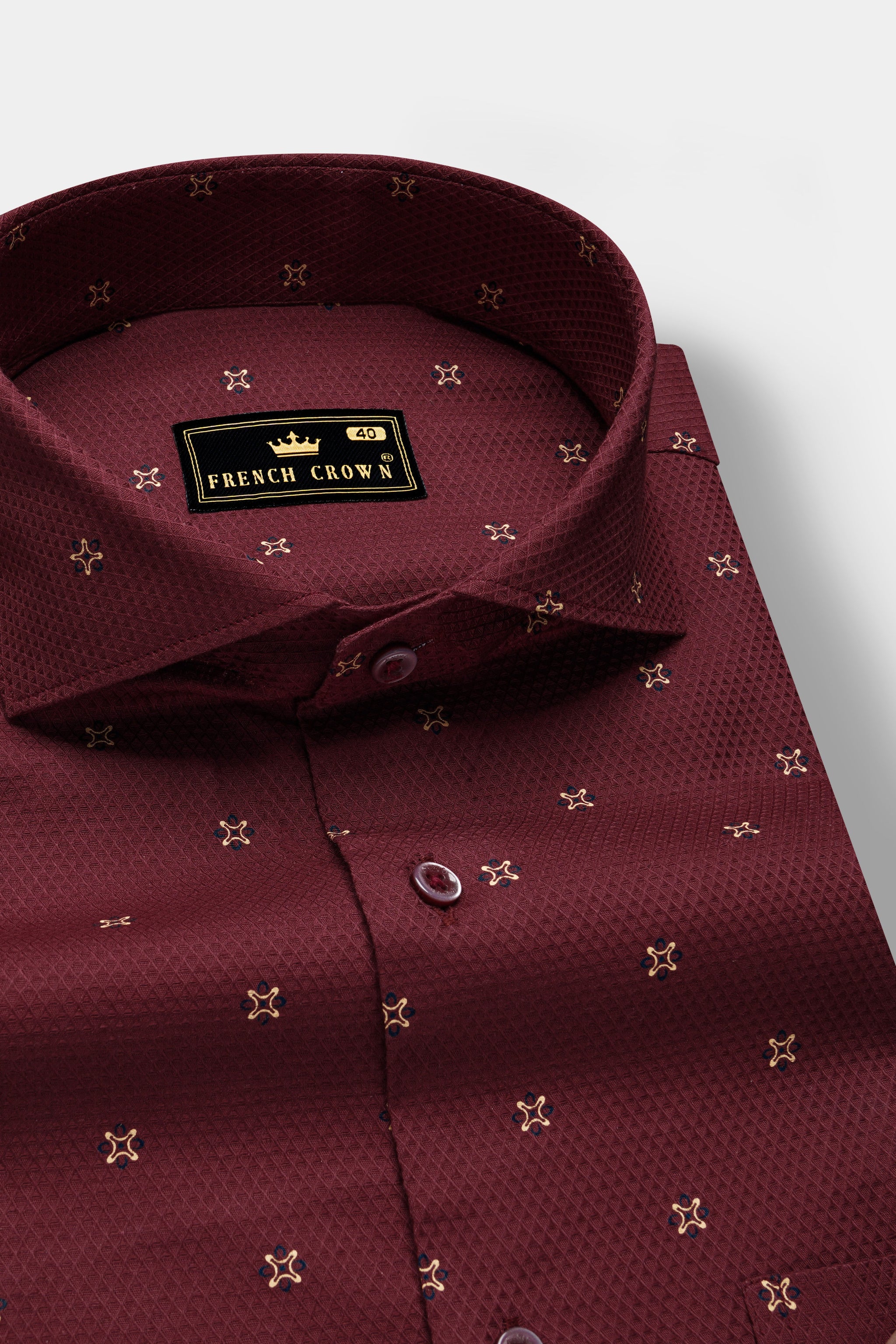 Autumn Ember-Russett Maroon Formal Textured Premium Cotton Shirt For Men