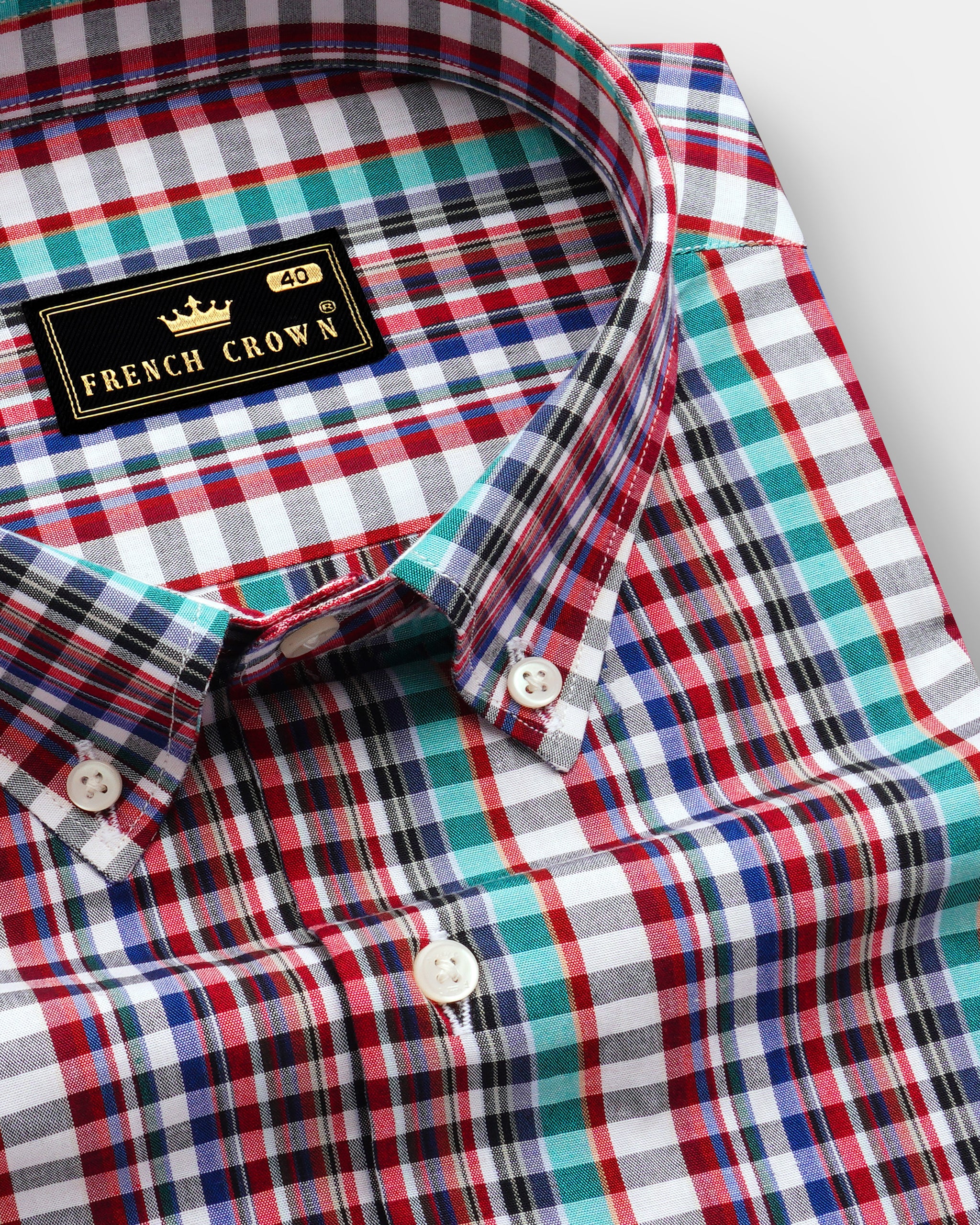 Bright White And Mexican Red Semi Formal Checks Plaid Premium Cotton ...