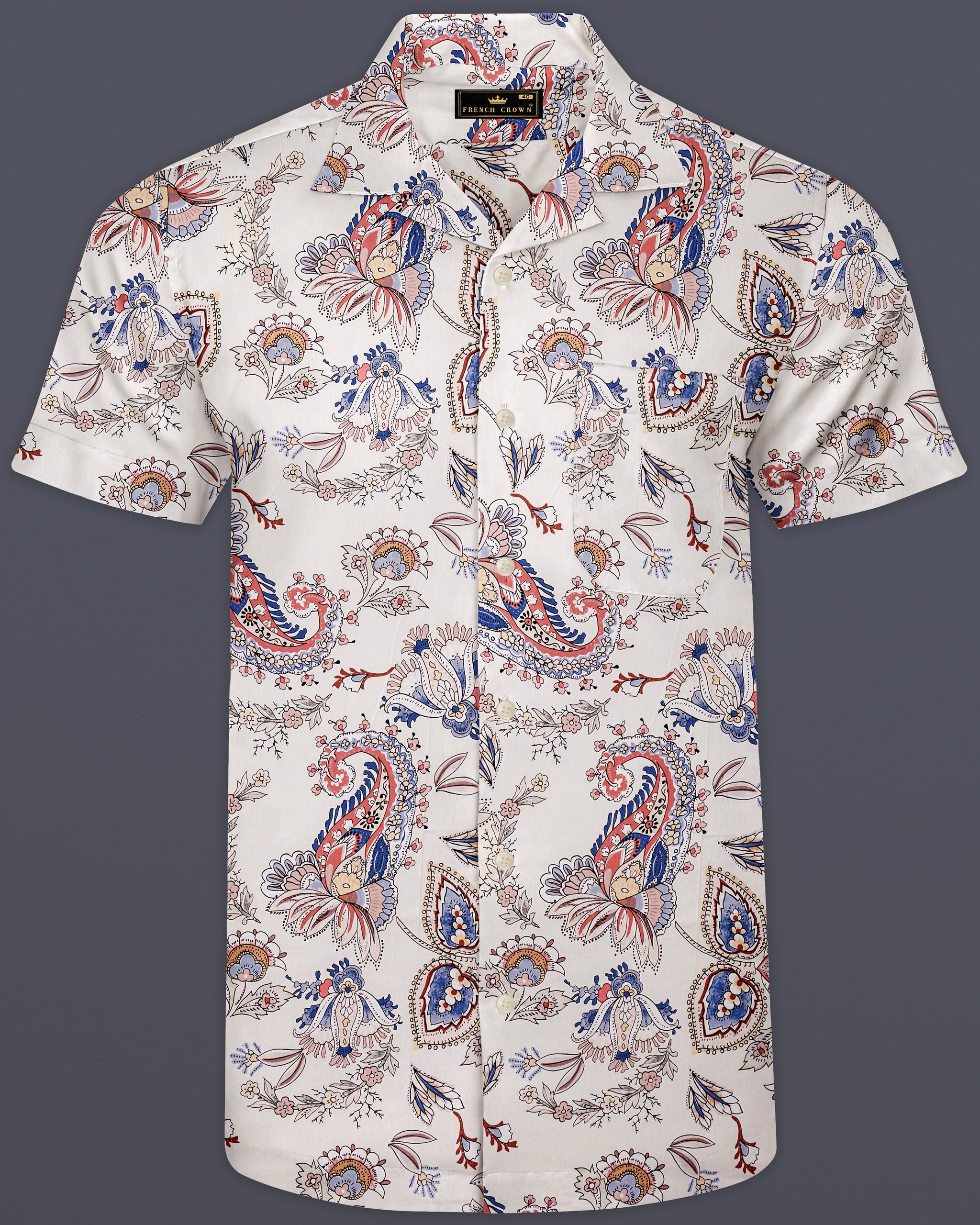 Bright White And Deluge Blue Formal Prints Premium Cotton Shirt For Men