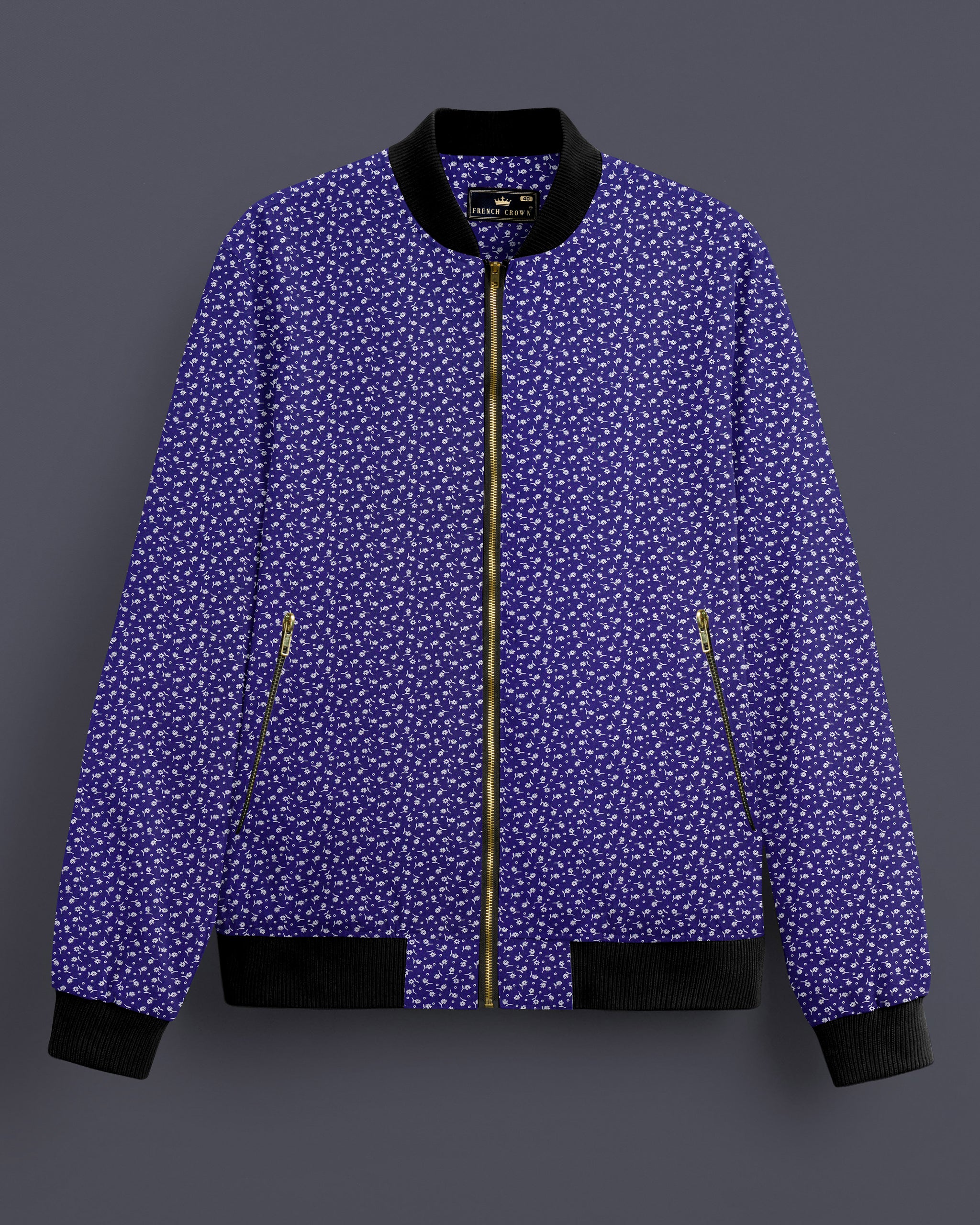 Meteorite Blue Prints Premium Cotton Bomber Jacket