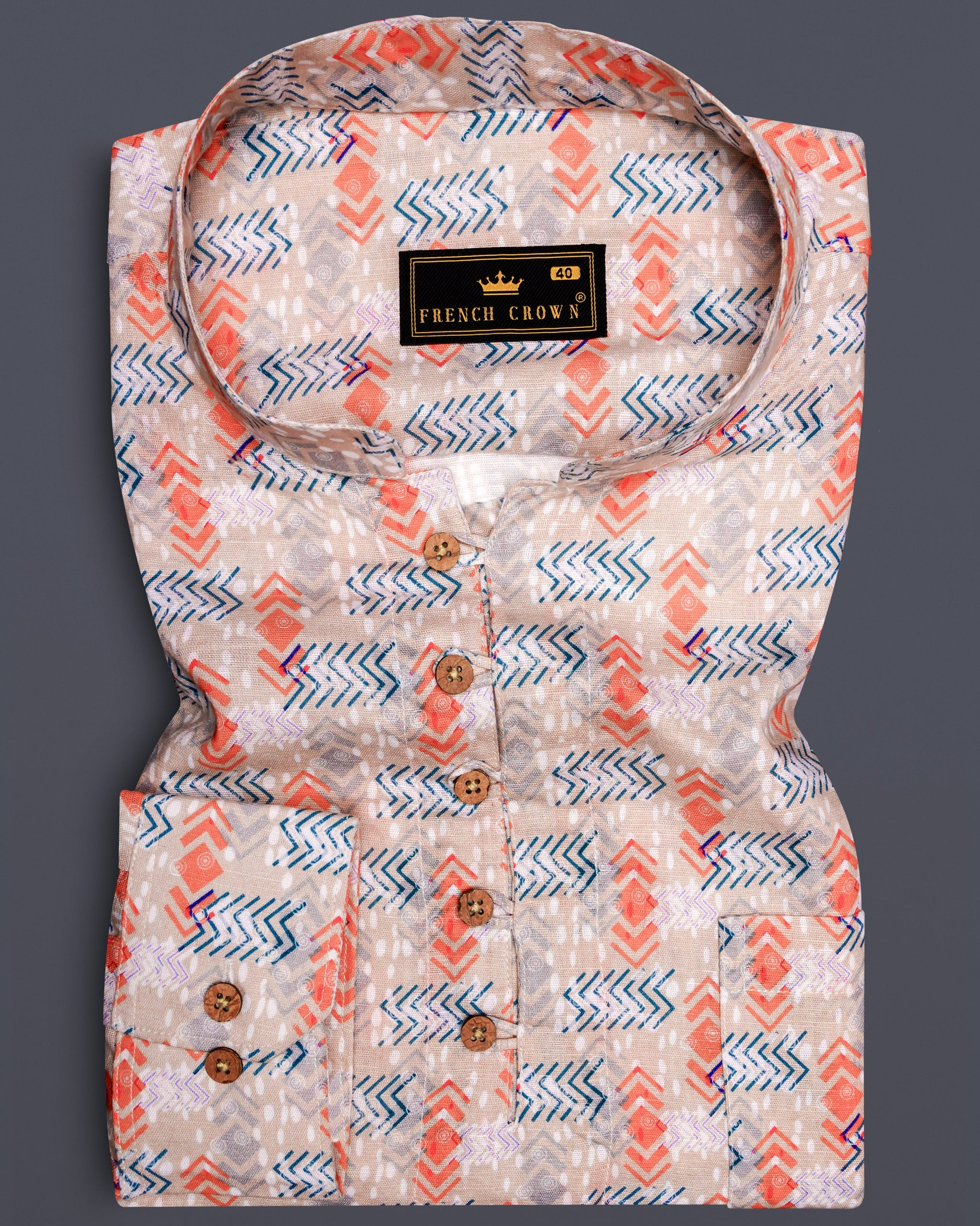 Zorba Cream Prints Premium Cotton Indian Kurta Style Shirt For Men