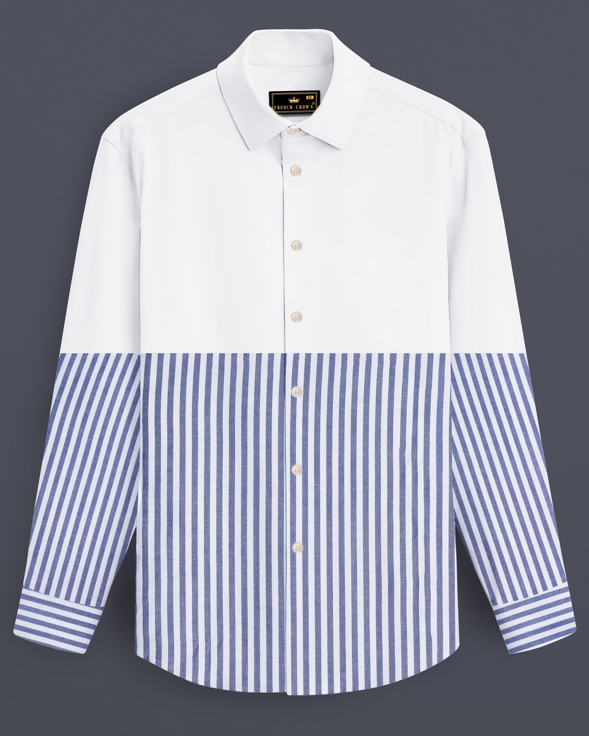 Vistone-Tealish Blue And Bright White Half Striped Casual Textured ...