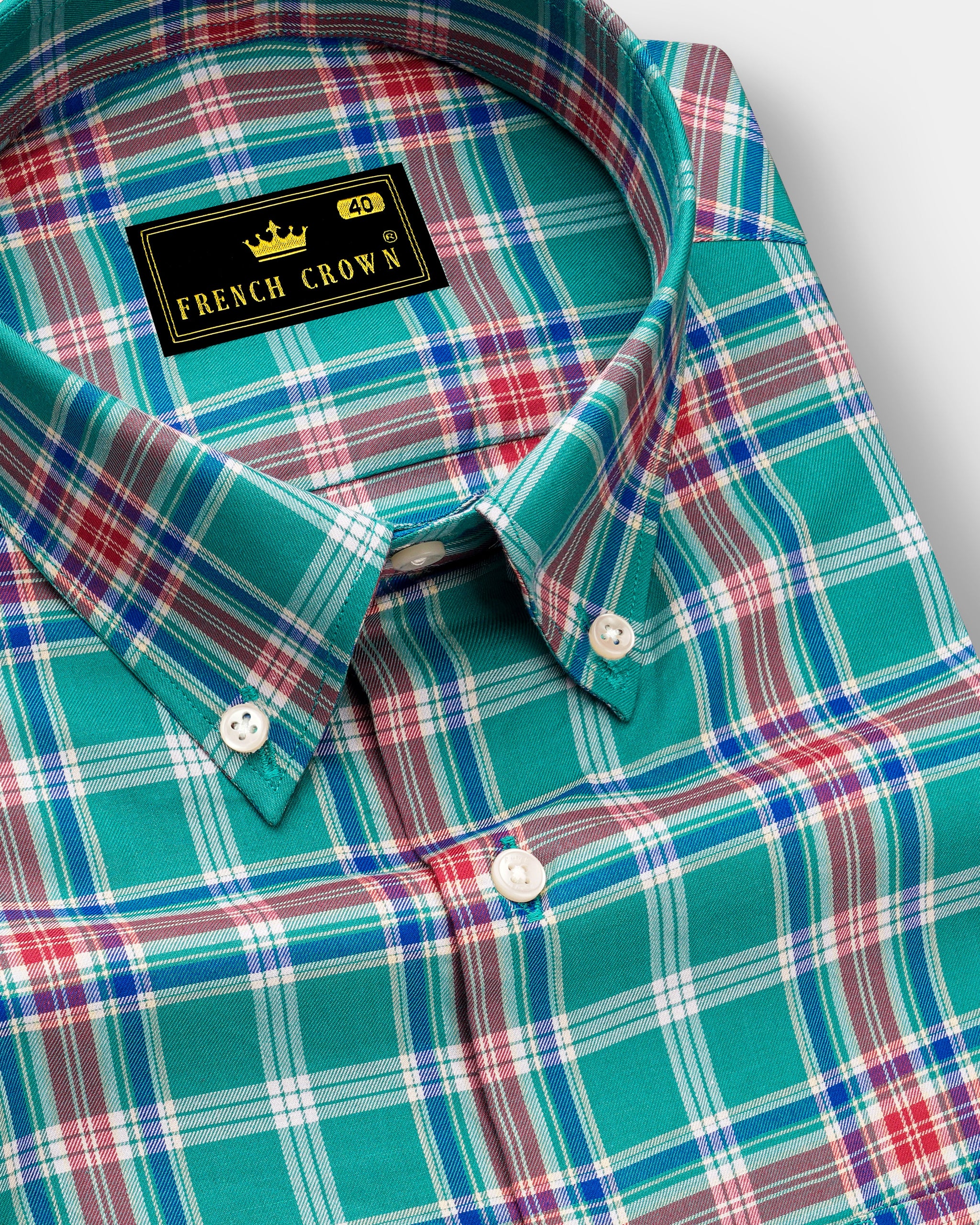 Cranivo-Eif Green And Cranberry Pink Plaid Semi Formal Premium Cotton ...