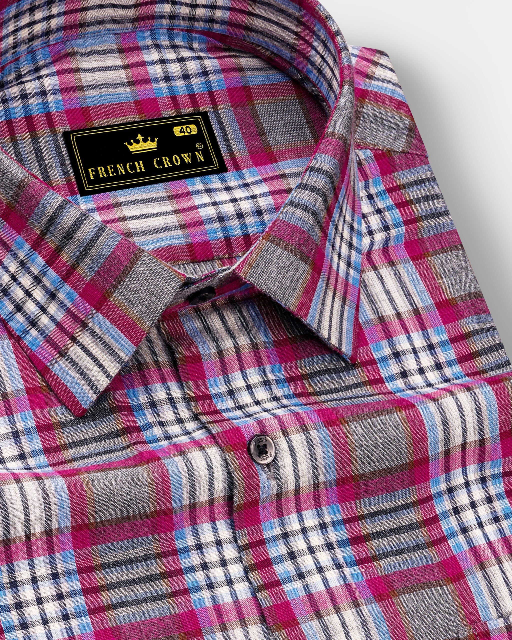 Umbrora-Cloudy Gray And Jazzberry Pink Plaid Semi Formal Premium Cotton ...