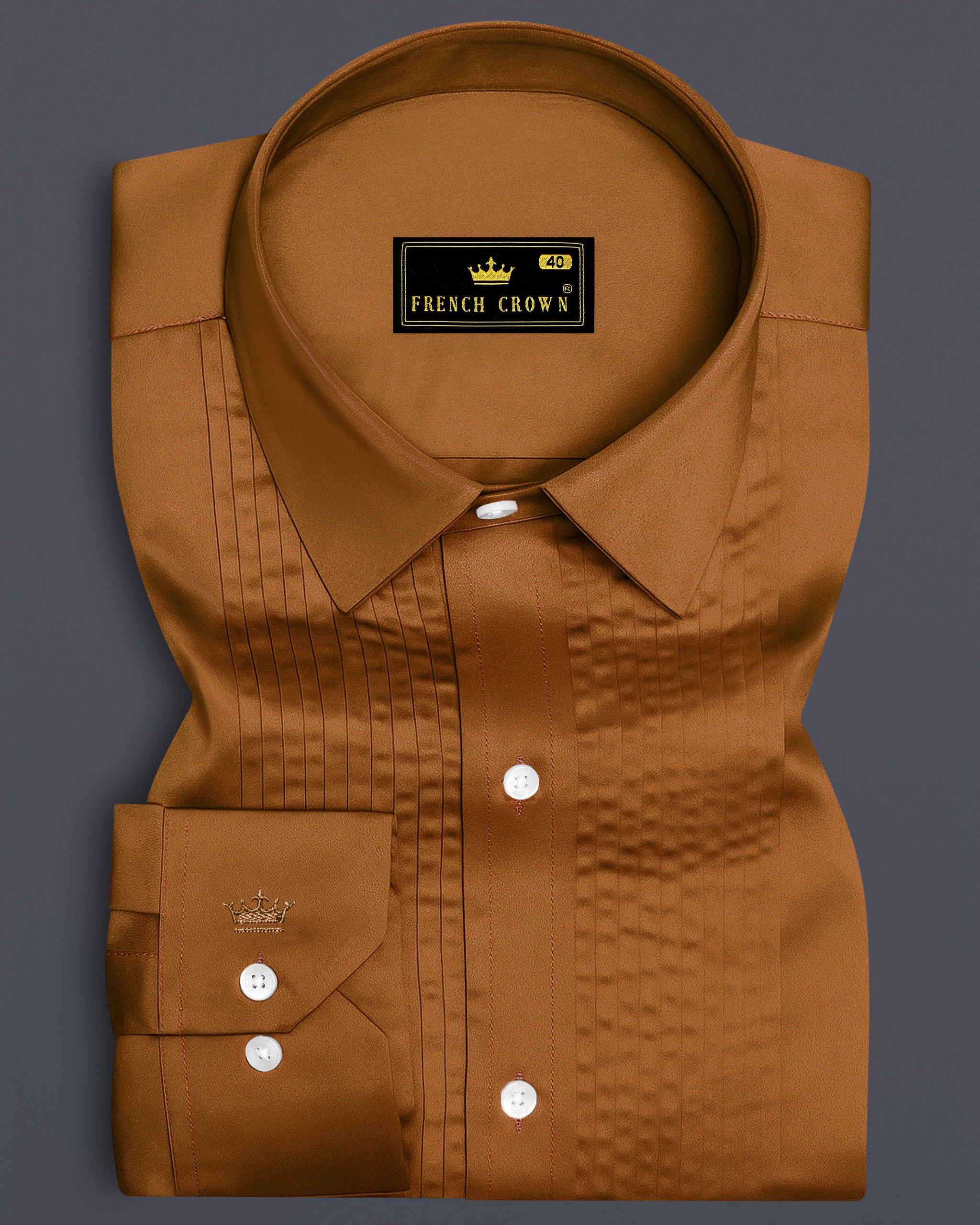 Lustran-Sienna Brown Plain-Solid Formal Premium Cotton Tuxedo Shirt For Men