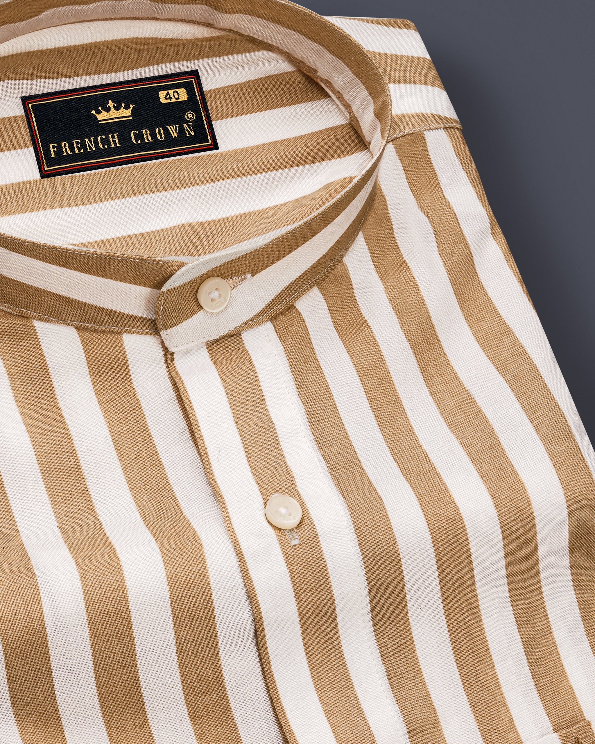 Brunoro-Sandy Brown And Bright White Stripes Formal Premium Cotton ...