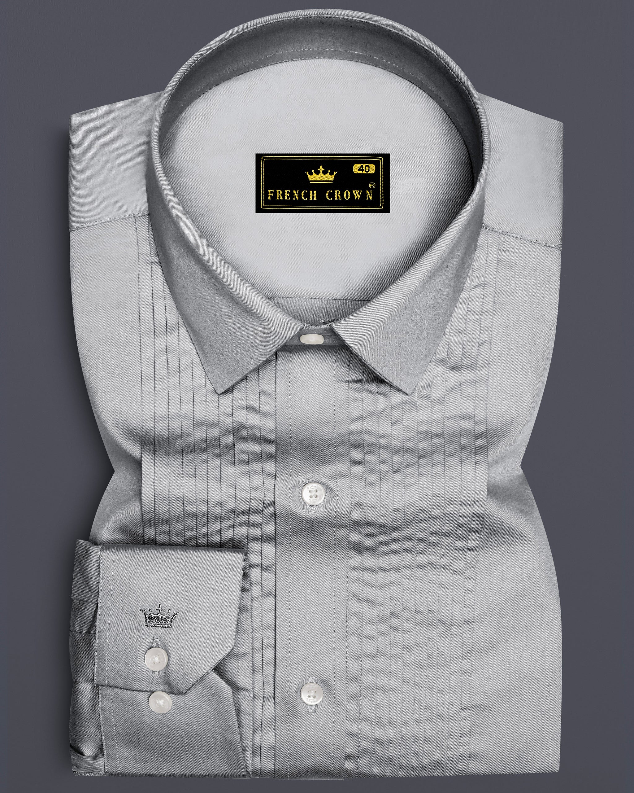 Silvoro-Celeste Gray Premium Cotton Tuxedo Shirt For Men