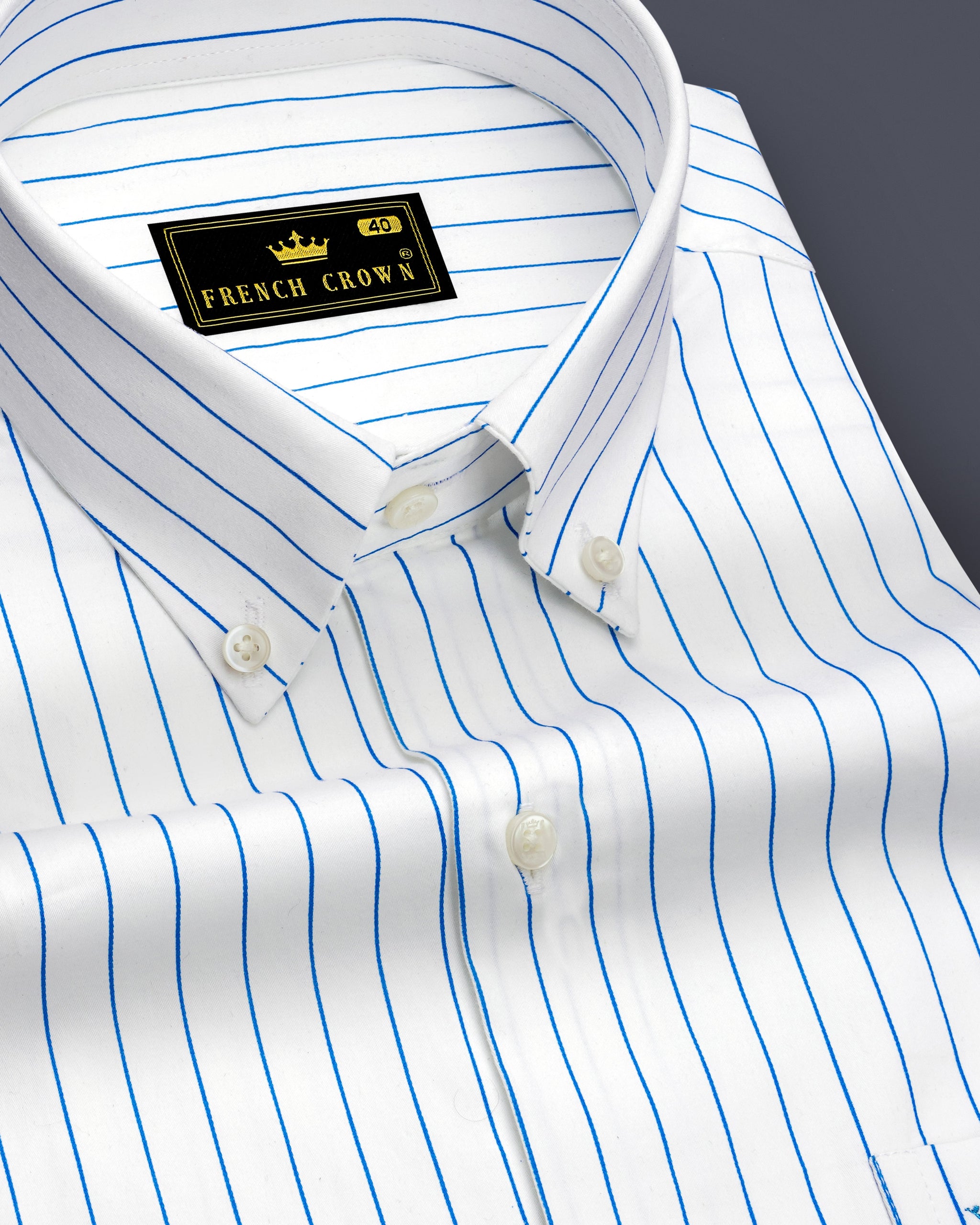 Azurline-Bright White And Havelock Blue Pin Stripes Formal Premium ...