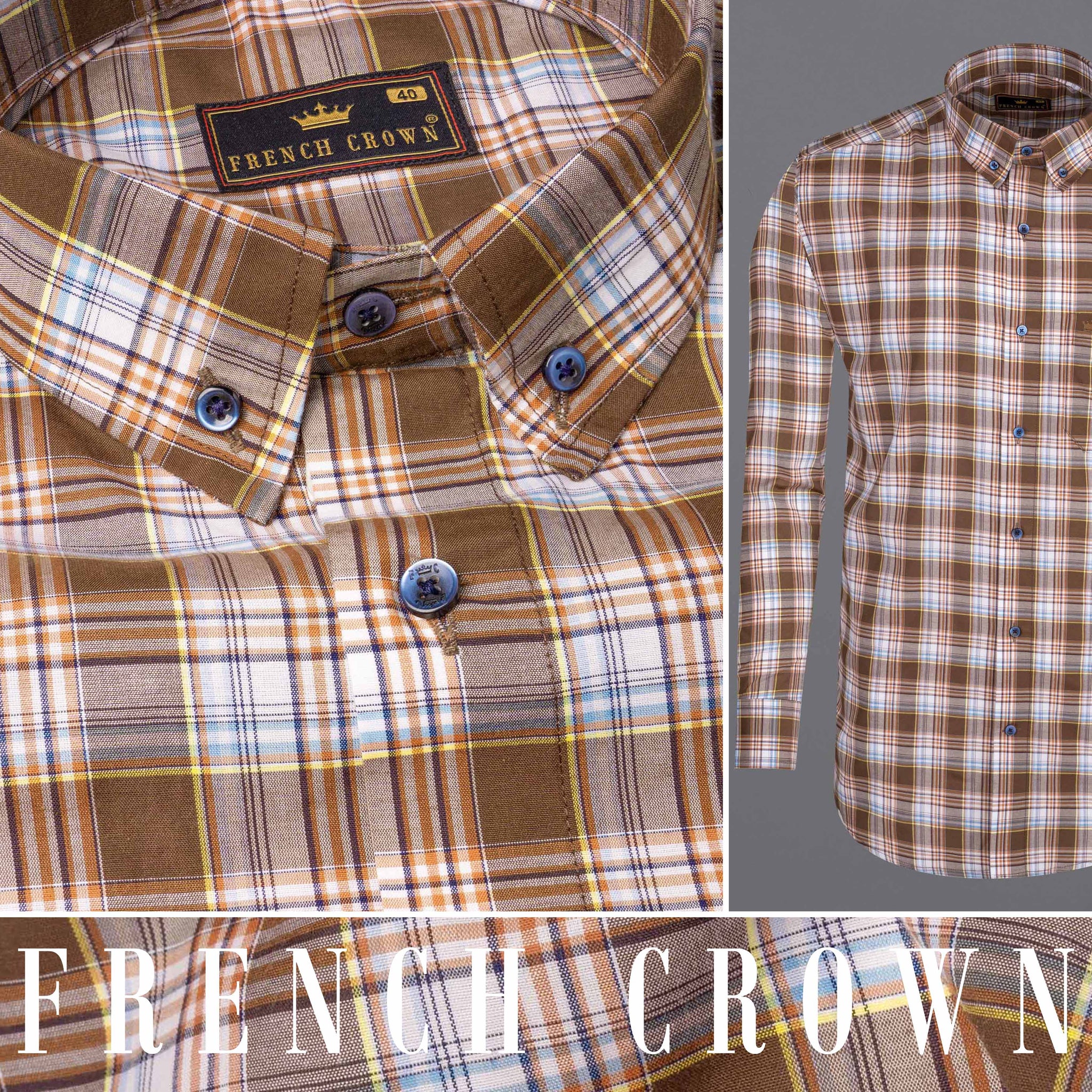 Shingle Fawn Formal/Casual Checks-Plaid Premium Cotton Button-Down ...