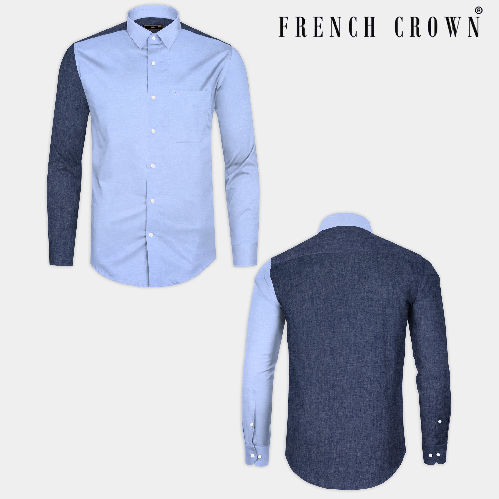 Tealish Blue and Gray Plain-Solid Casual Premium Cotton Shirt For Men ...