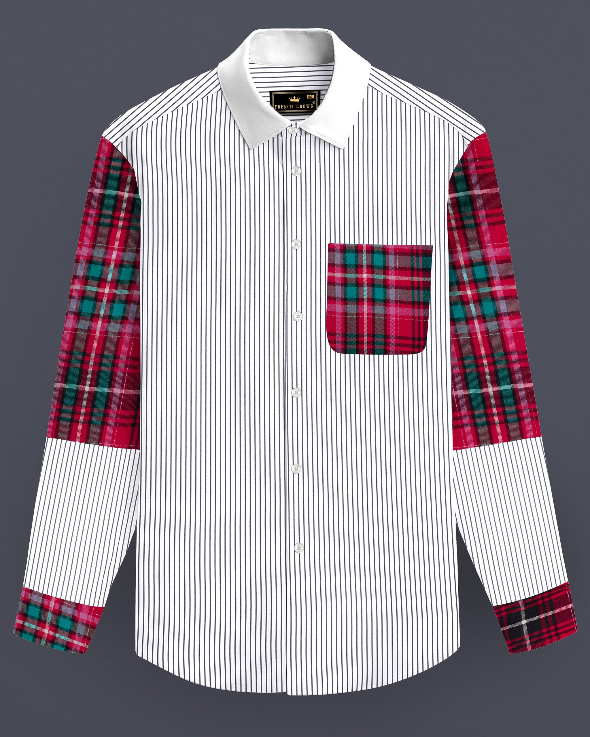 White and Debian Red Casual Stripes Premium Cotton Shirt For Men ...