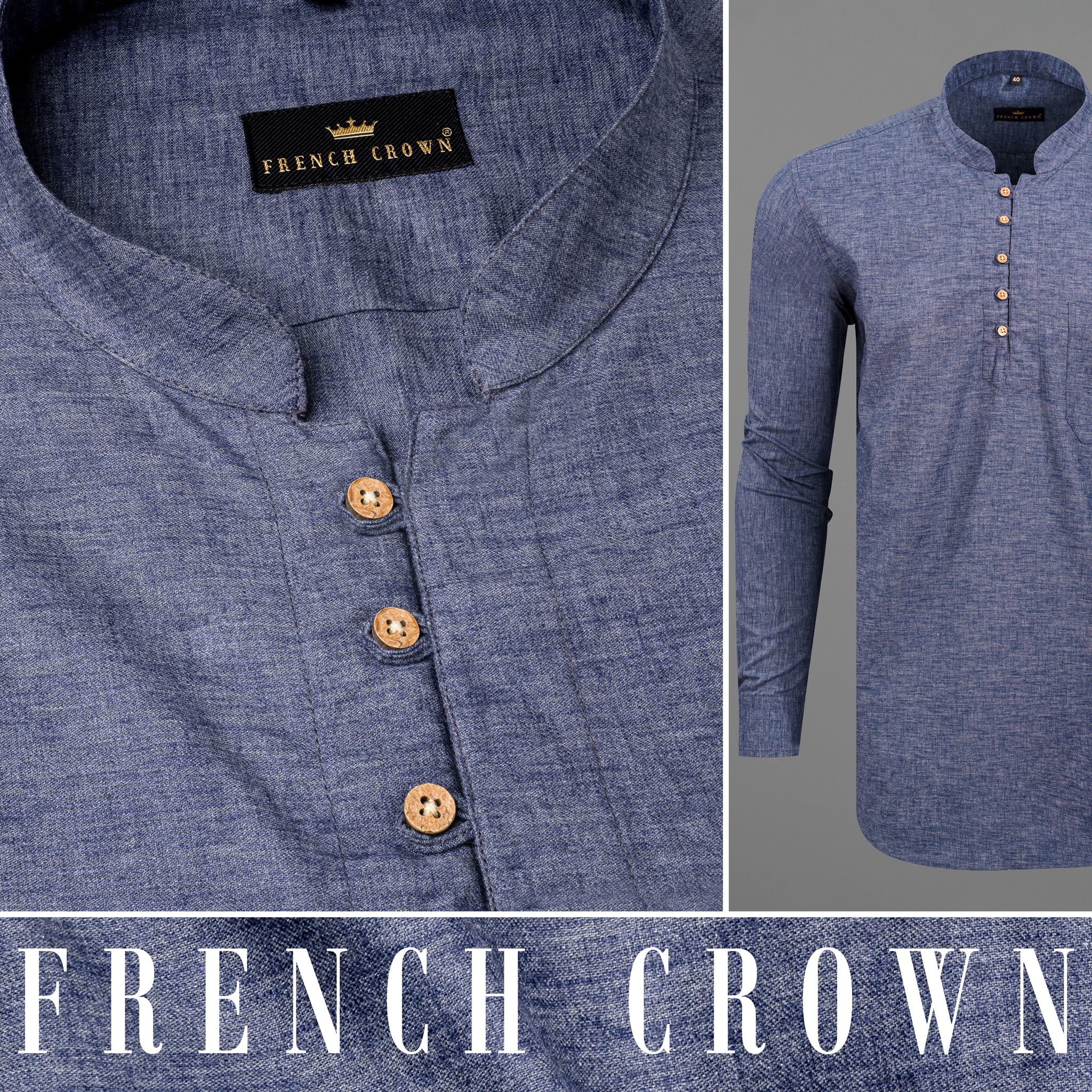 Shuttle Blue Casual Plain-Solid Premium Cotton Indian Kurta Style Shirt ...