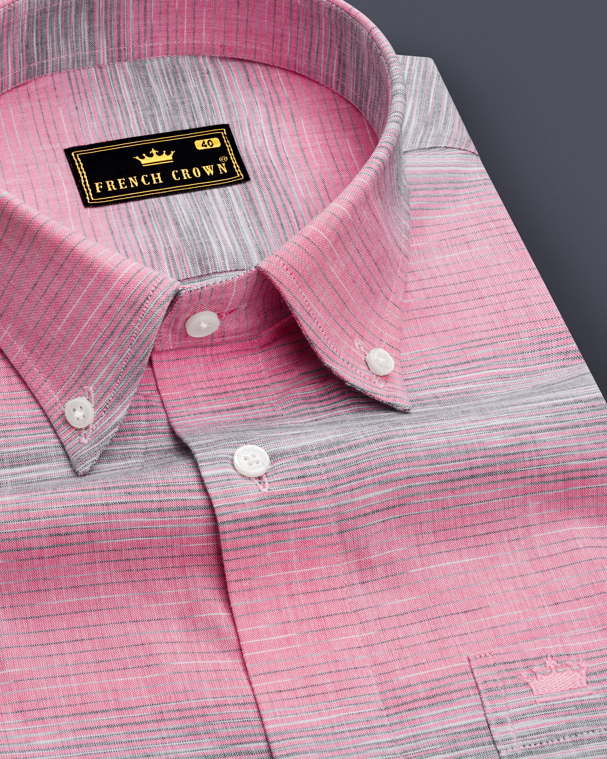 Pale Chestnut Pink Casual Stripes Premium Cotton Button-Down Shirt For ...