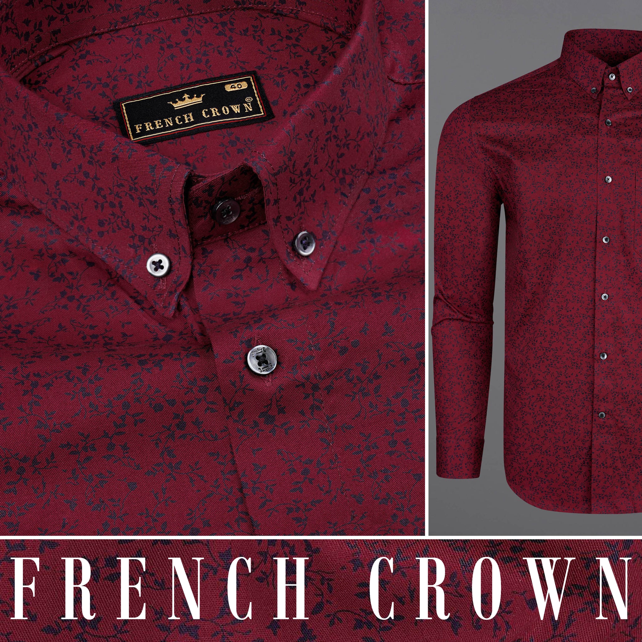 Lotus Maroon Ditzy Formal/Casual Prints Premium Cotton Button-Down ...